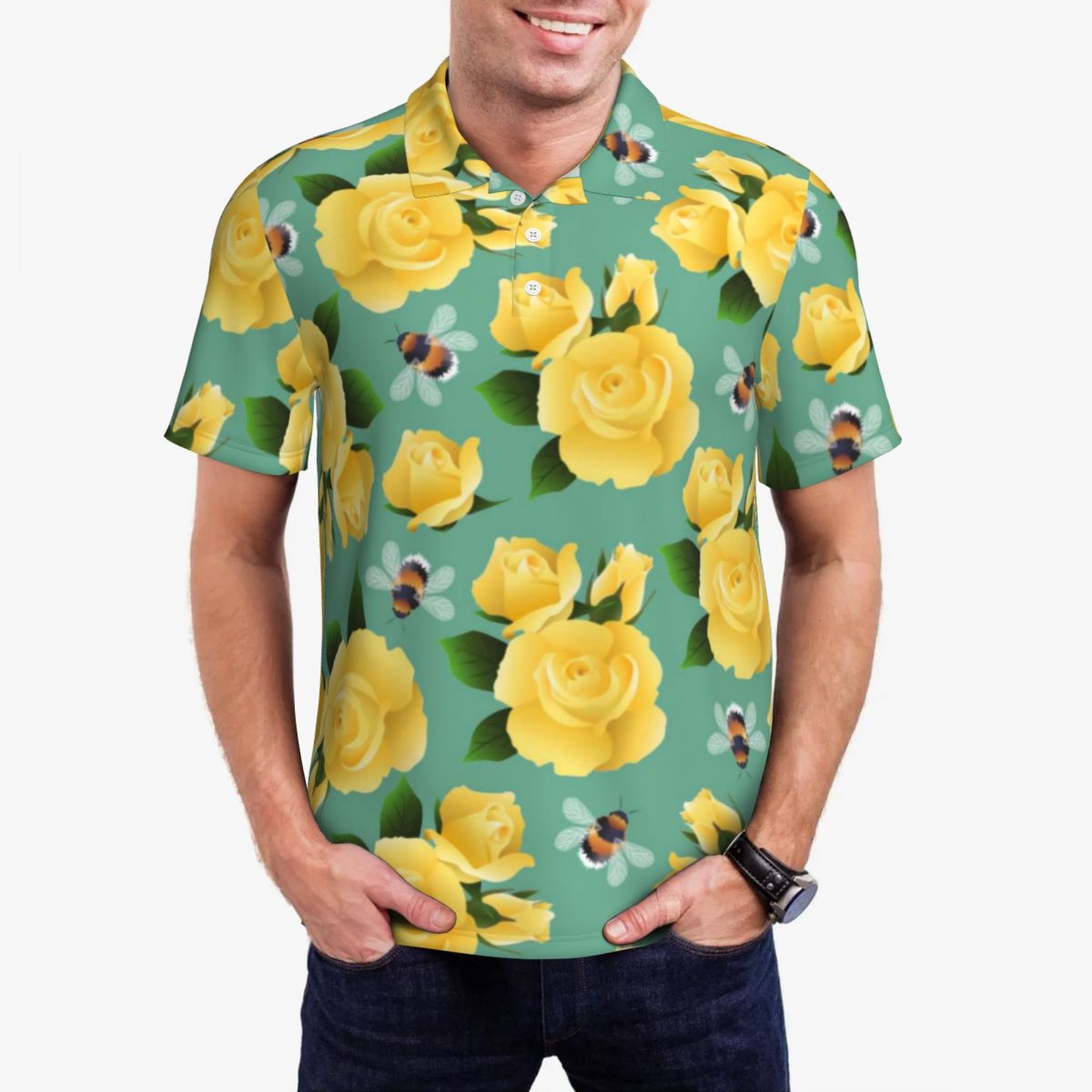 Bumble Bees Casual T-Shirts Cute Hycomb Print Polo Shirt Turn-Down ...