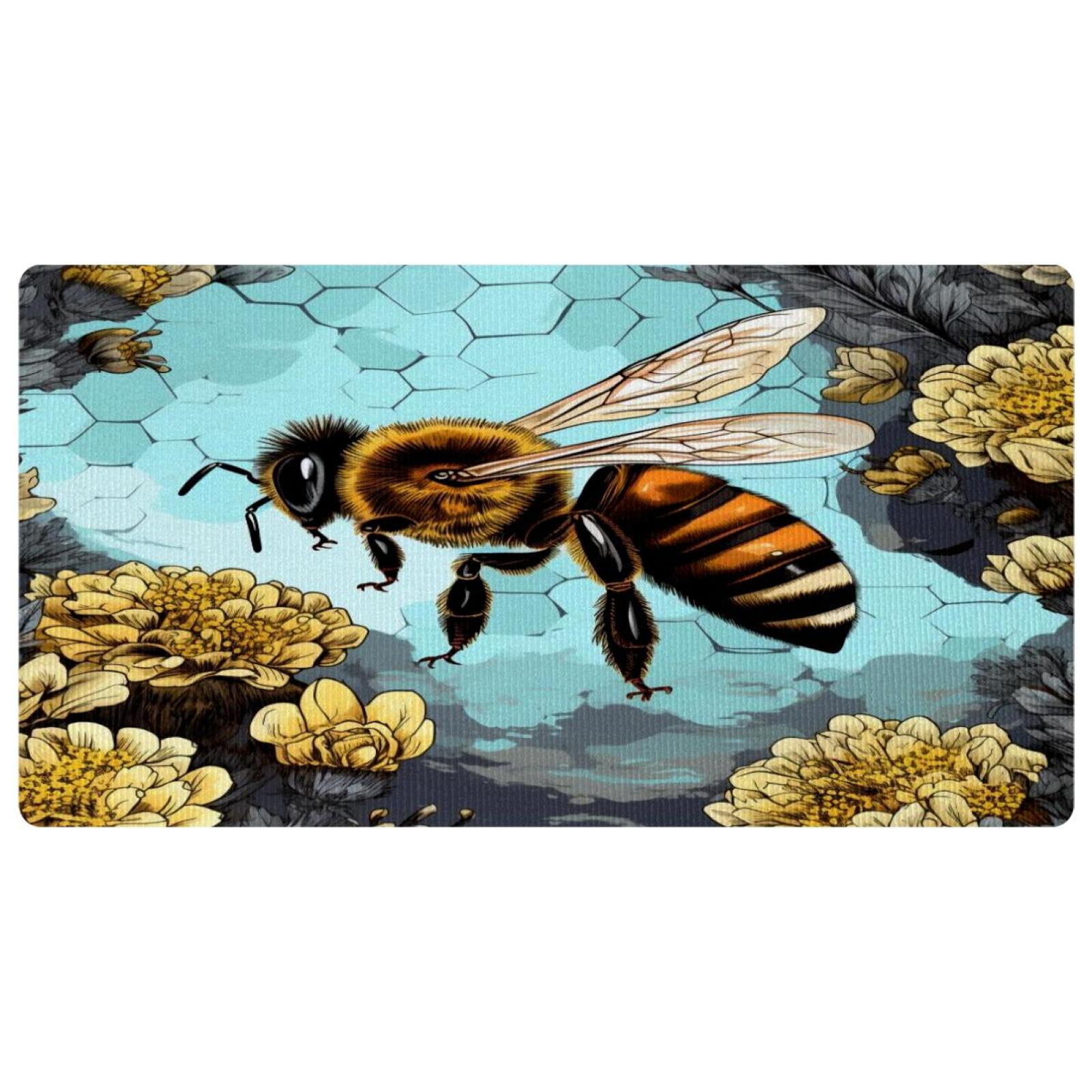 Bumble Bees on Blossom Flower Prints Kitchen Mat, Non Slip Washable ...