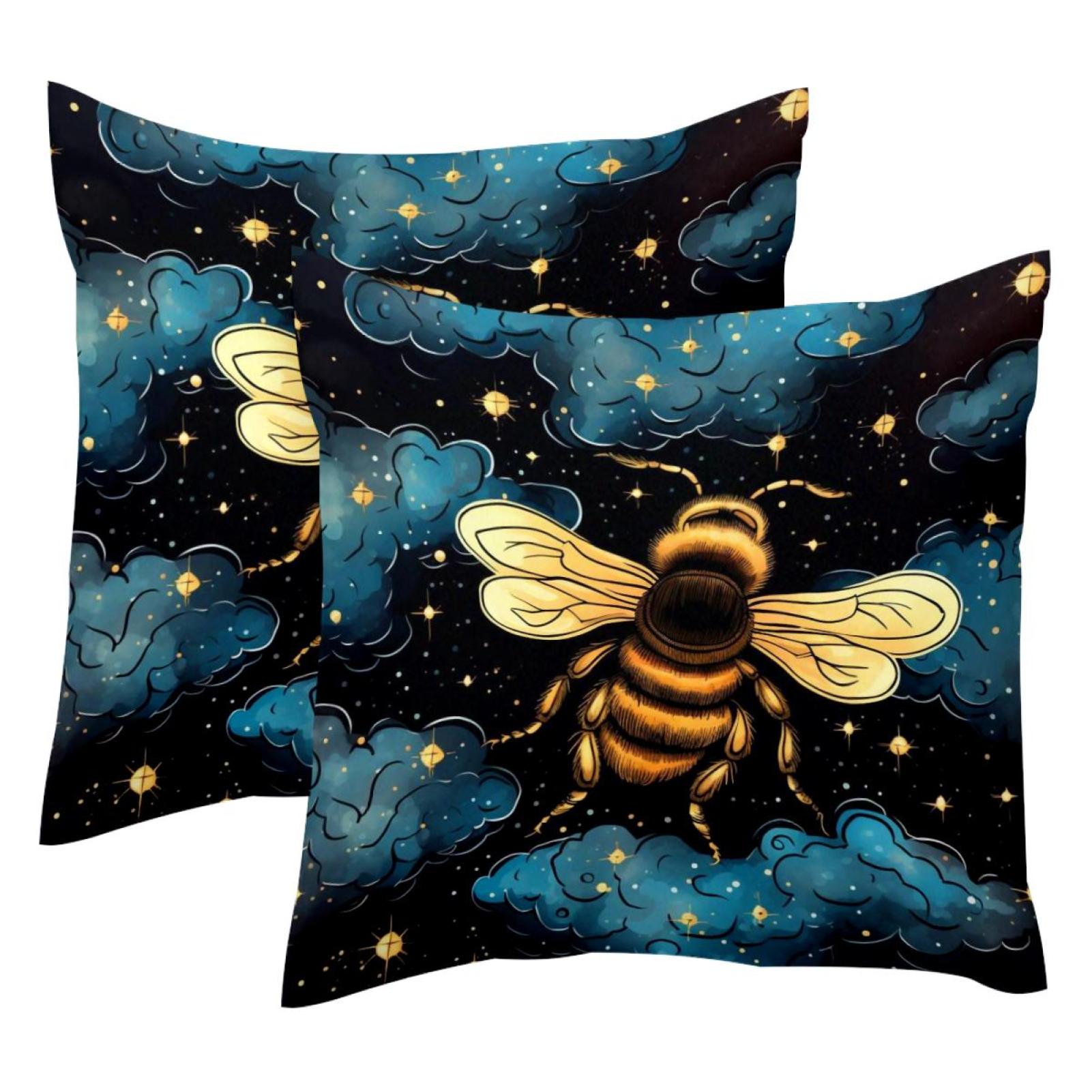 Bumble Bees on Starry Sky Pack of 2 Pillow Covers 18x18 Inch, Farmhouse ...