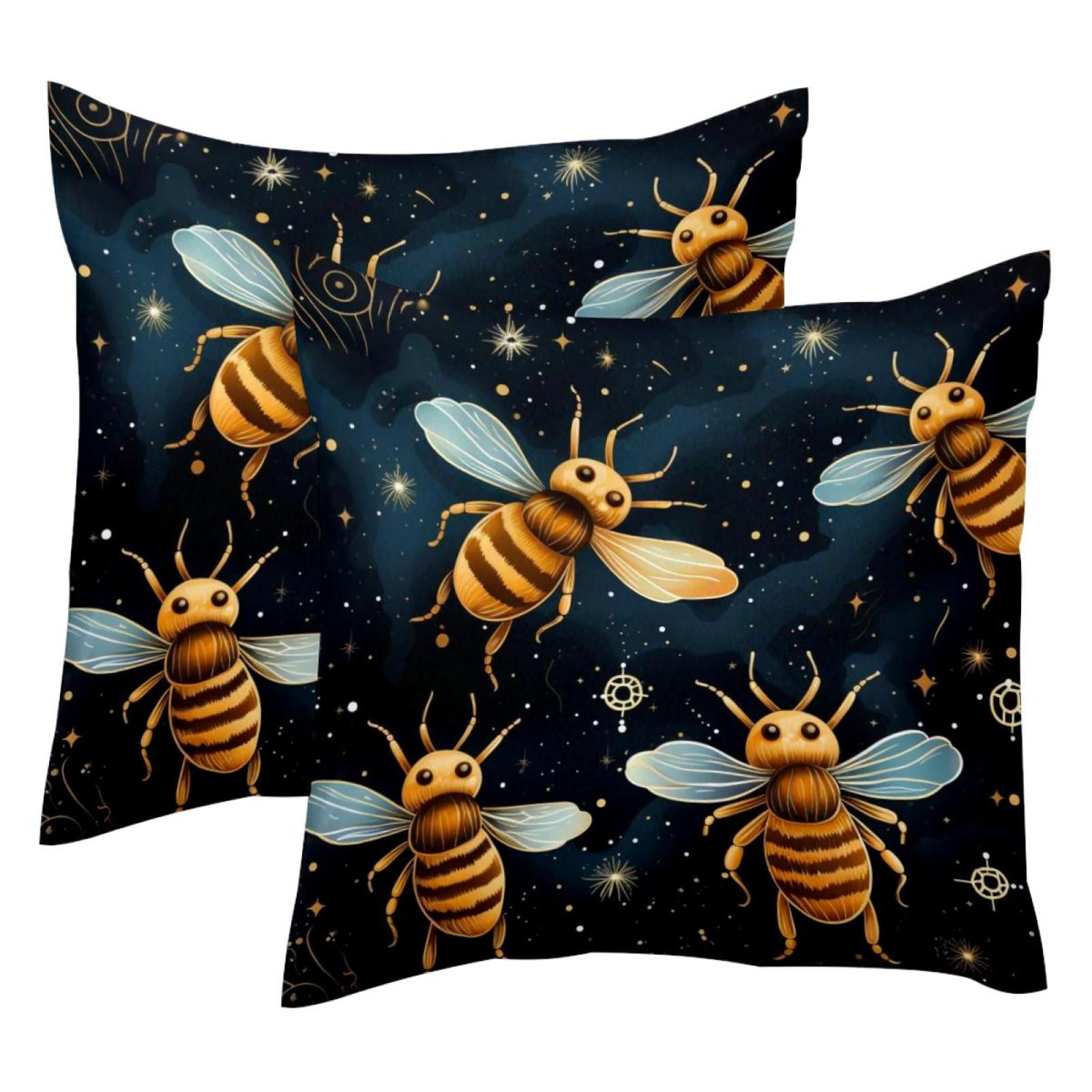 Bumble Bees on Starry Sky Pack of 2 Pillow Covers 18x18 Inch, Farmhouse ...