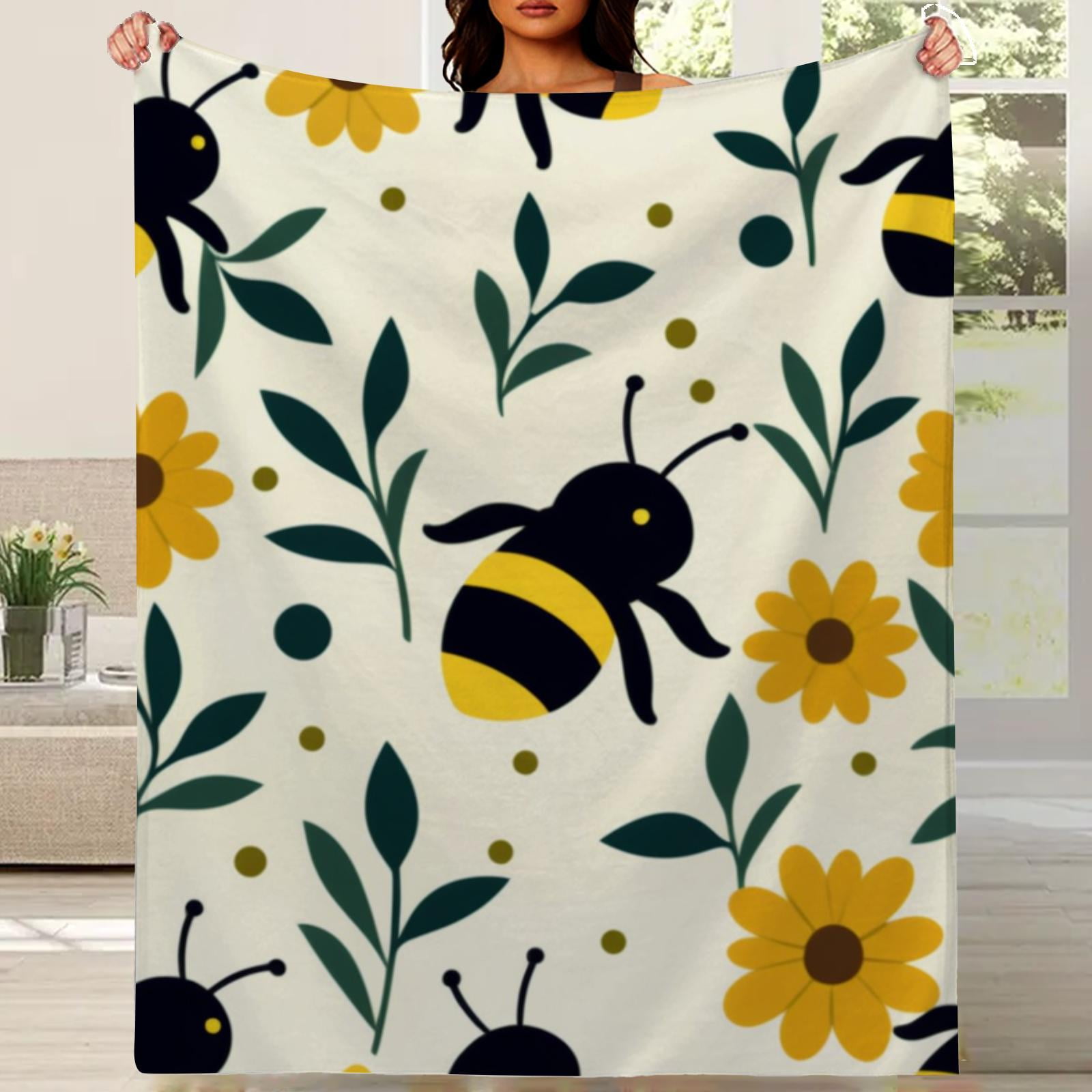 Bumblebee and Bee Printed Blanket Soft Plush Bedspread, Lightweight and ...