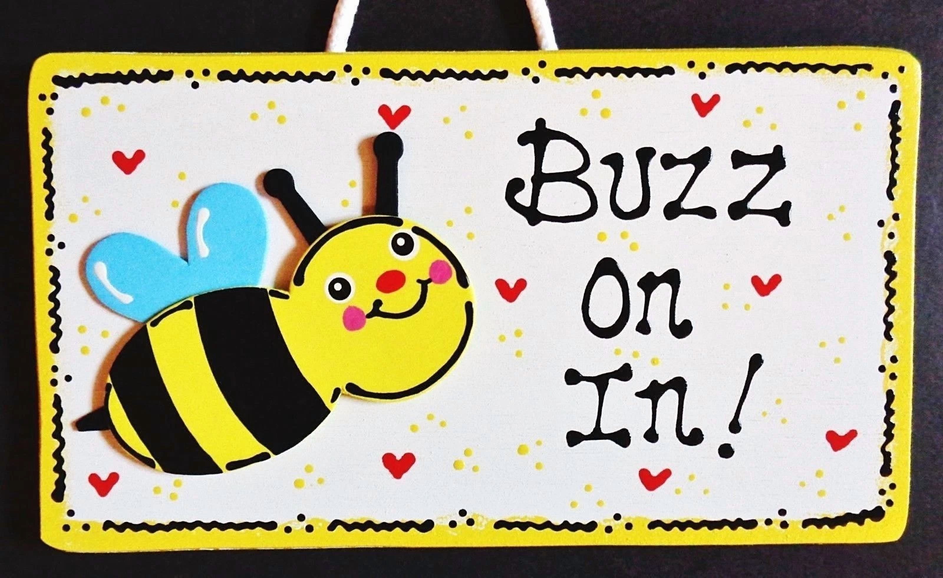 Bumblebee Buzz On In Sign Wall Hanger Bee Plaque Door Deck Patio Porch ...