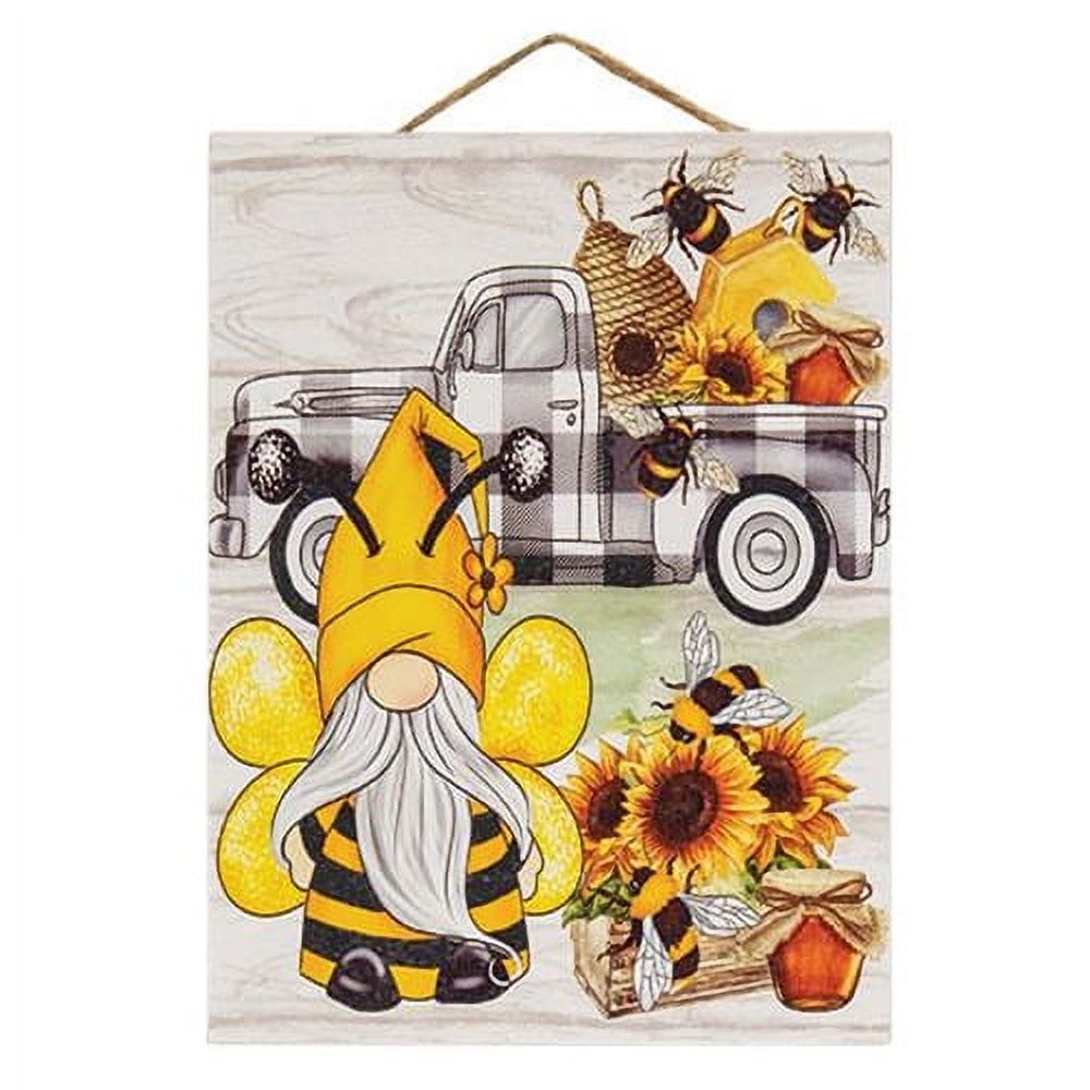 *Bumblebee Gnome w/Buffalo Check Truck Hanging Sign - Walmart.com