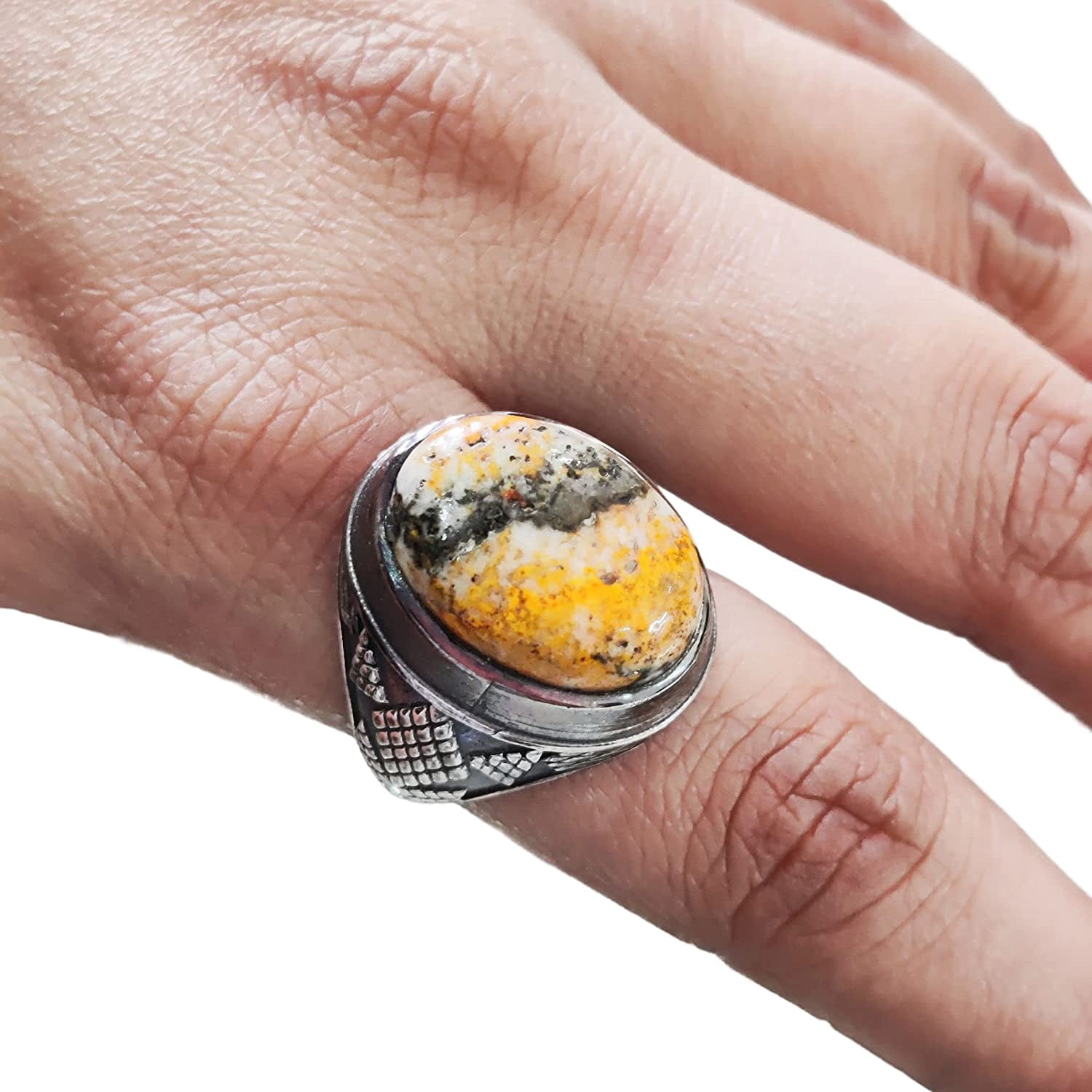 Bumblebee Jasper Mans Ring, Natural Bumblebee Jasper, Silver Jewelry ...