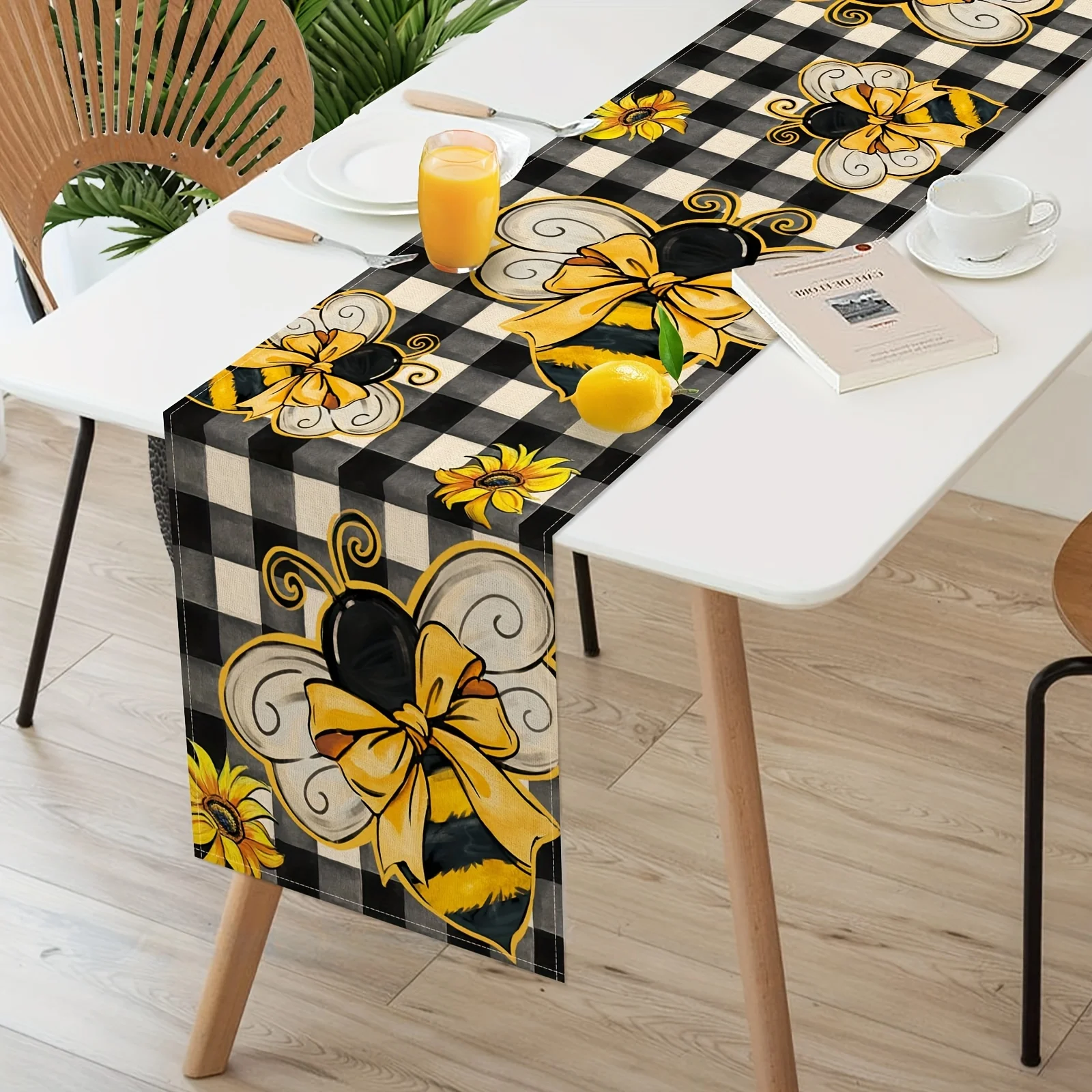 Bumblebee Sunflower Flower Checkerboard Home Entrance Coffee Table Dust ...