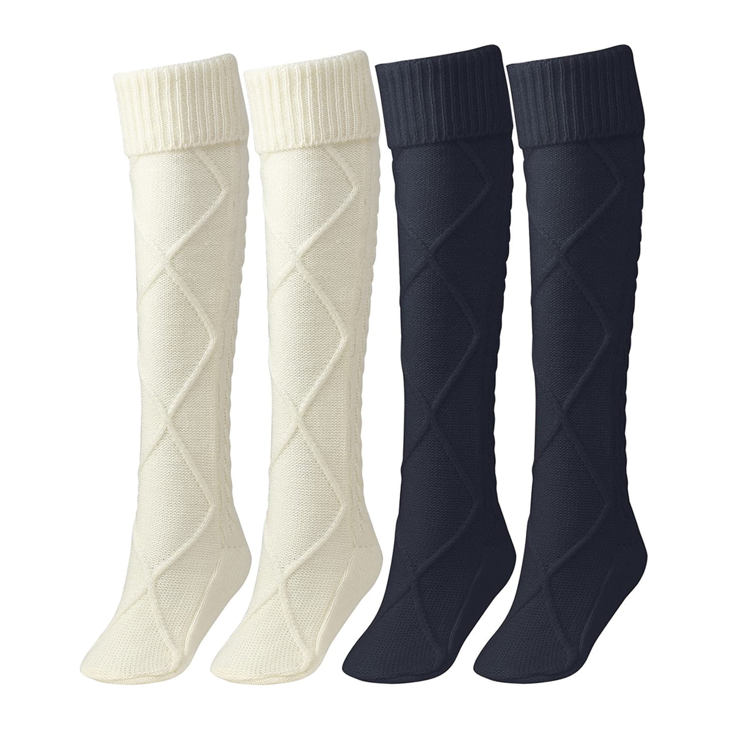 Bumiews 2 Pairs Thigh High Socks for Women, Knee-High Socks Winter Boot ...