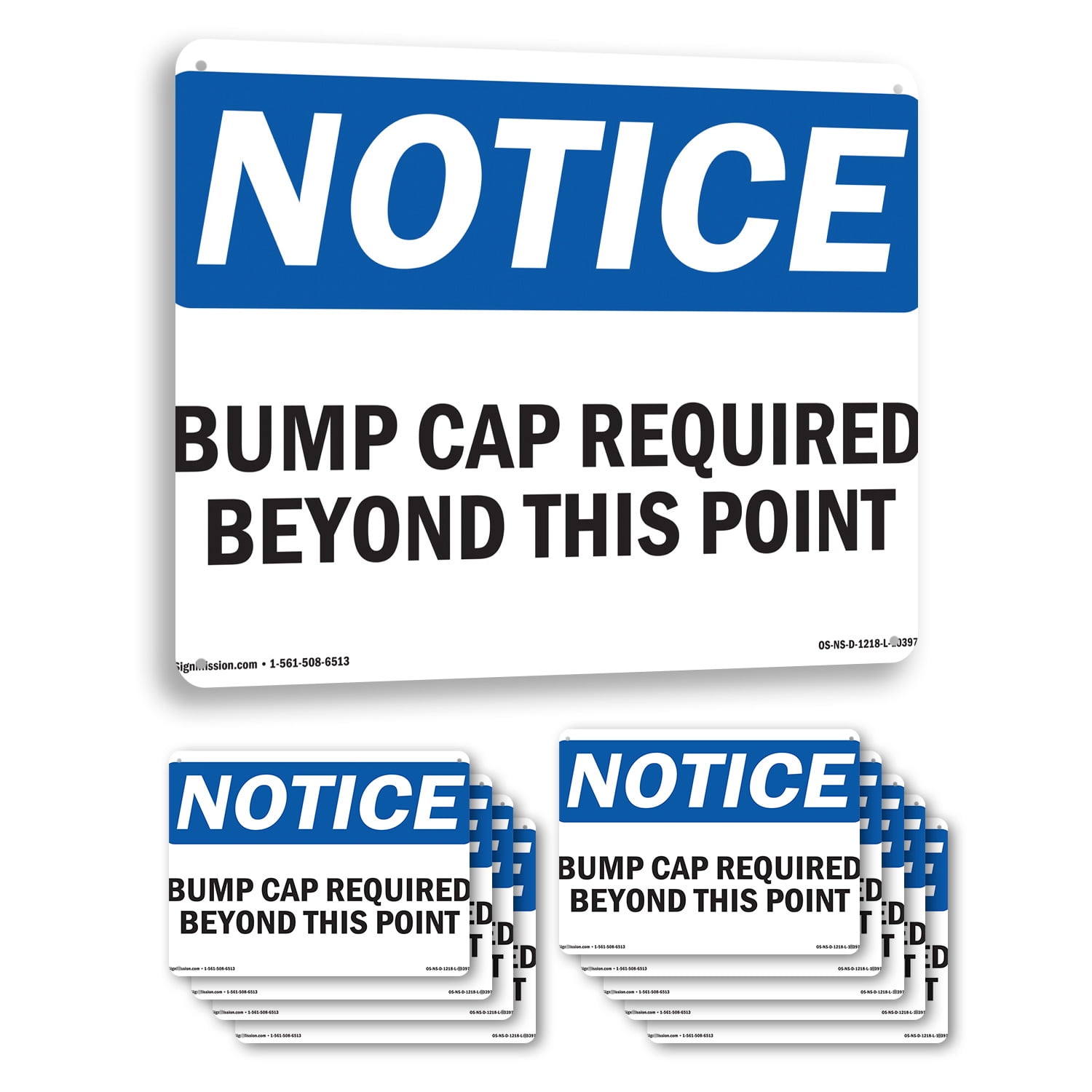 Bump Caps Required Beyond This Point OSHA Notice Aluminum Sign 10 Inch ...