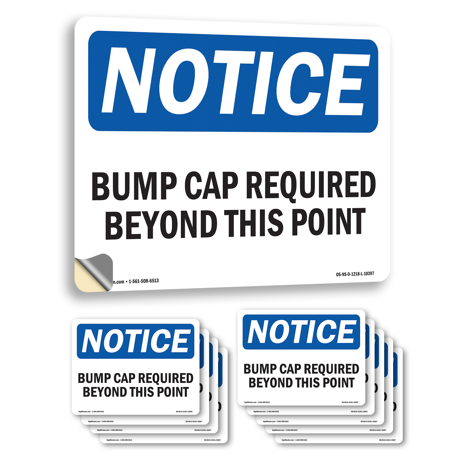 Bump Caps Required Beyond This Point OSHA Notice Vinyl Decal Label 10 ...
