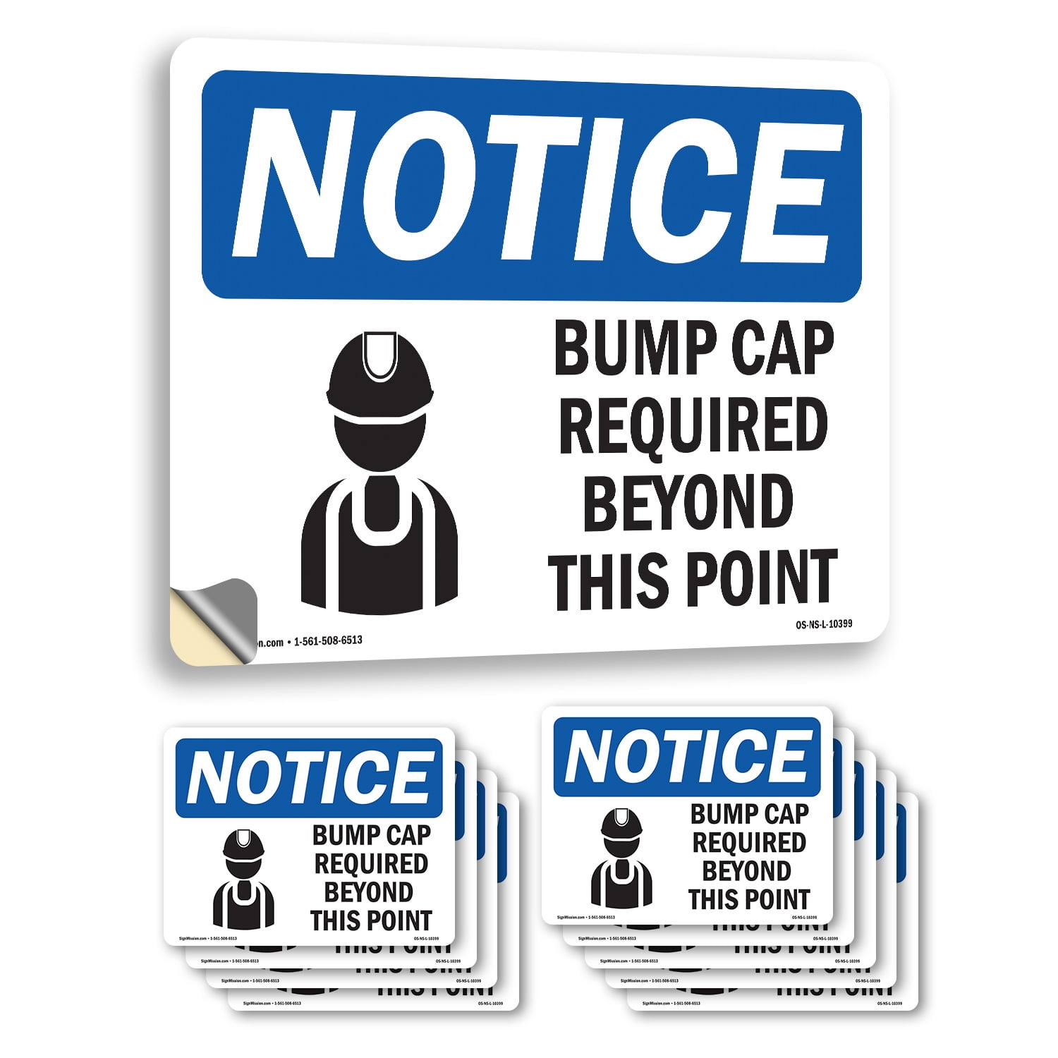Bump Caps Required Beyond This Point With Symbol OSHA Notice Vinyl ...