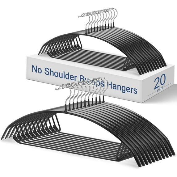 No Bump Rubber Coated Hangers 20 Pack - Heavy Duty Contour Metal ...