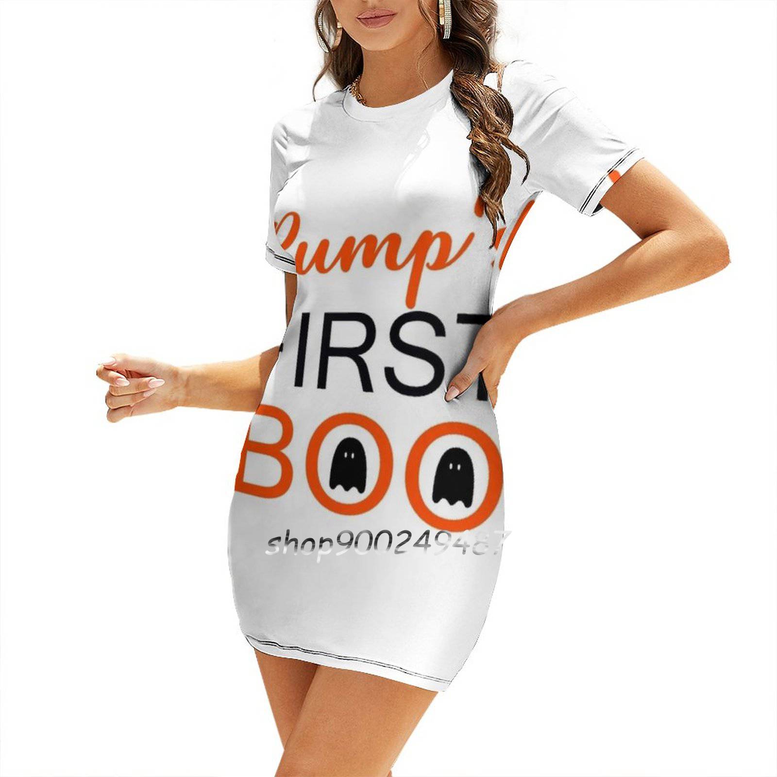 Bump'S First Boo-Halloween Pregnancy Announcement Flare Dress Square ...