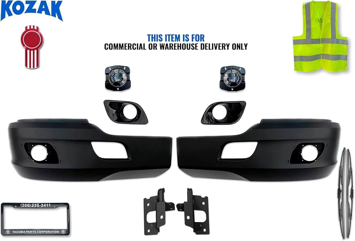 Bumper Corners Plastic Black w/ Bezel Pair & LED Fog Lights w/ Brackets ...