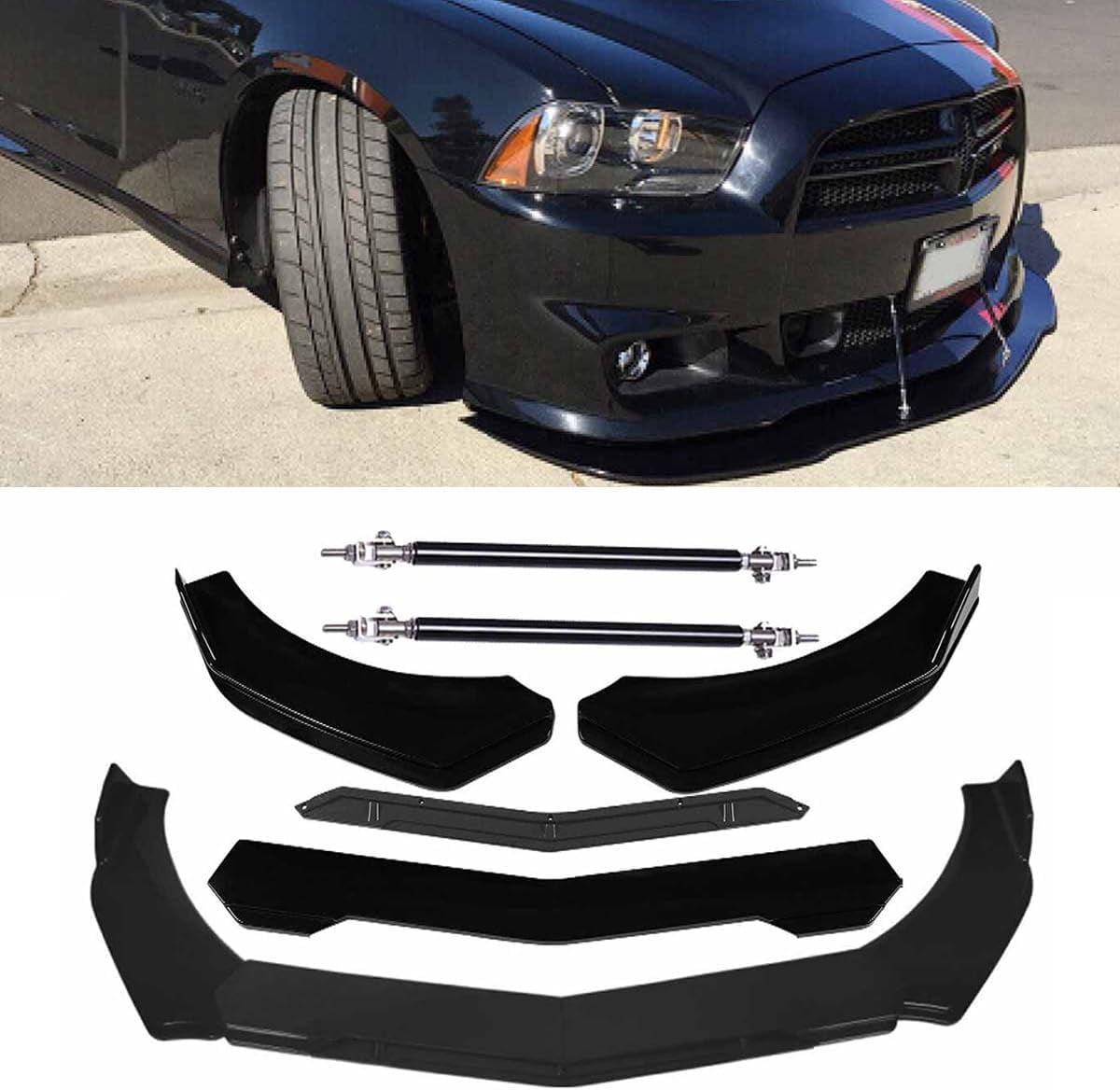 Bumper Lip Spoiler & Strut Rods Compatible with D0dge Charger RT SRT ...