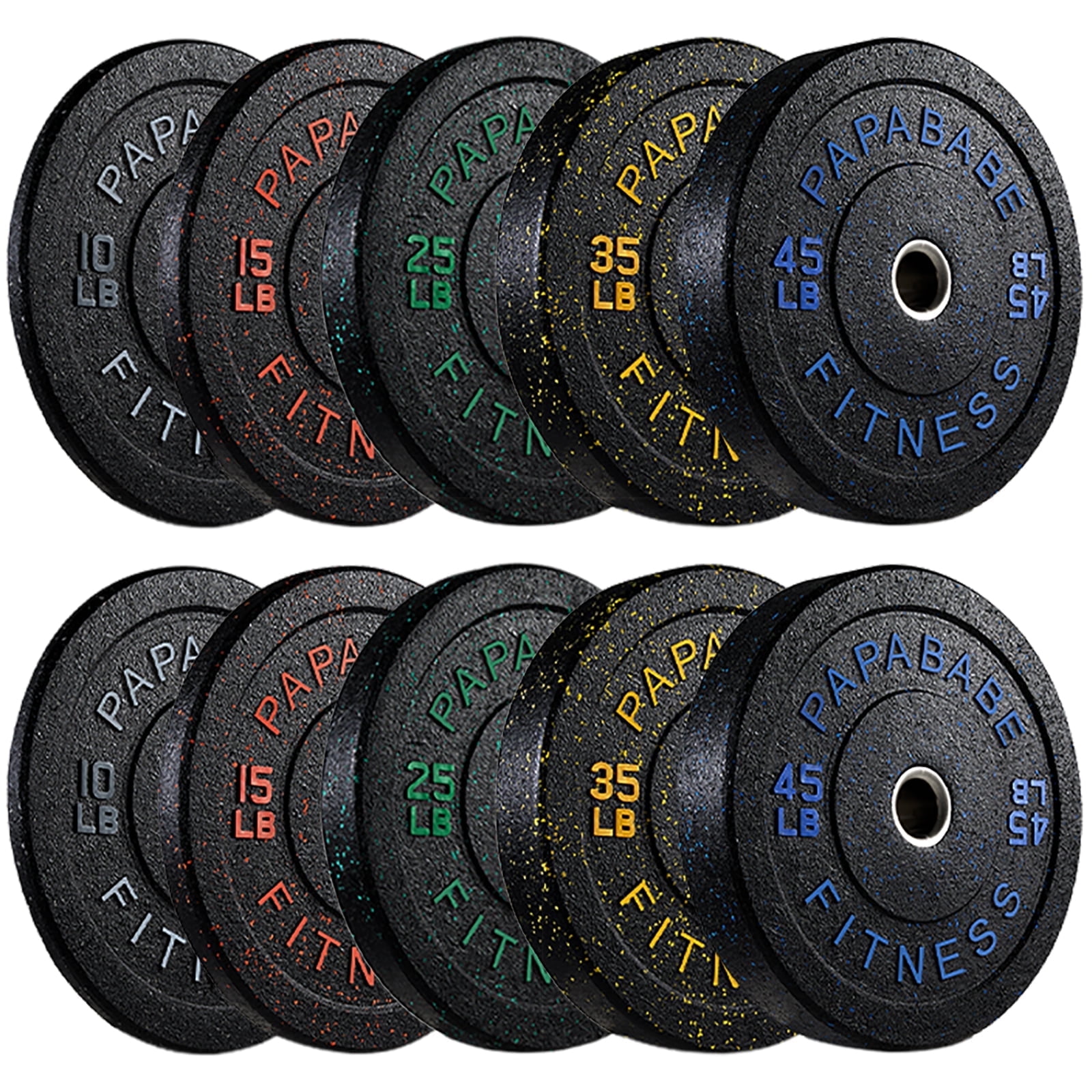 Bumper Plate 260 LB Set with Colored Flecks, 2 Inch Standards Weights ...