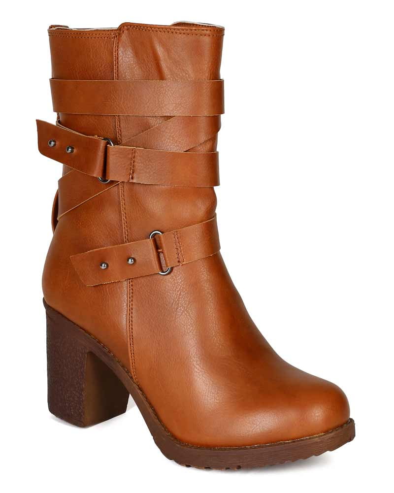 Bumper Sammi-04 New Women Leatherette Round Toe Studded Strappy Chunky ...
