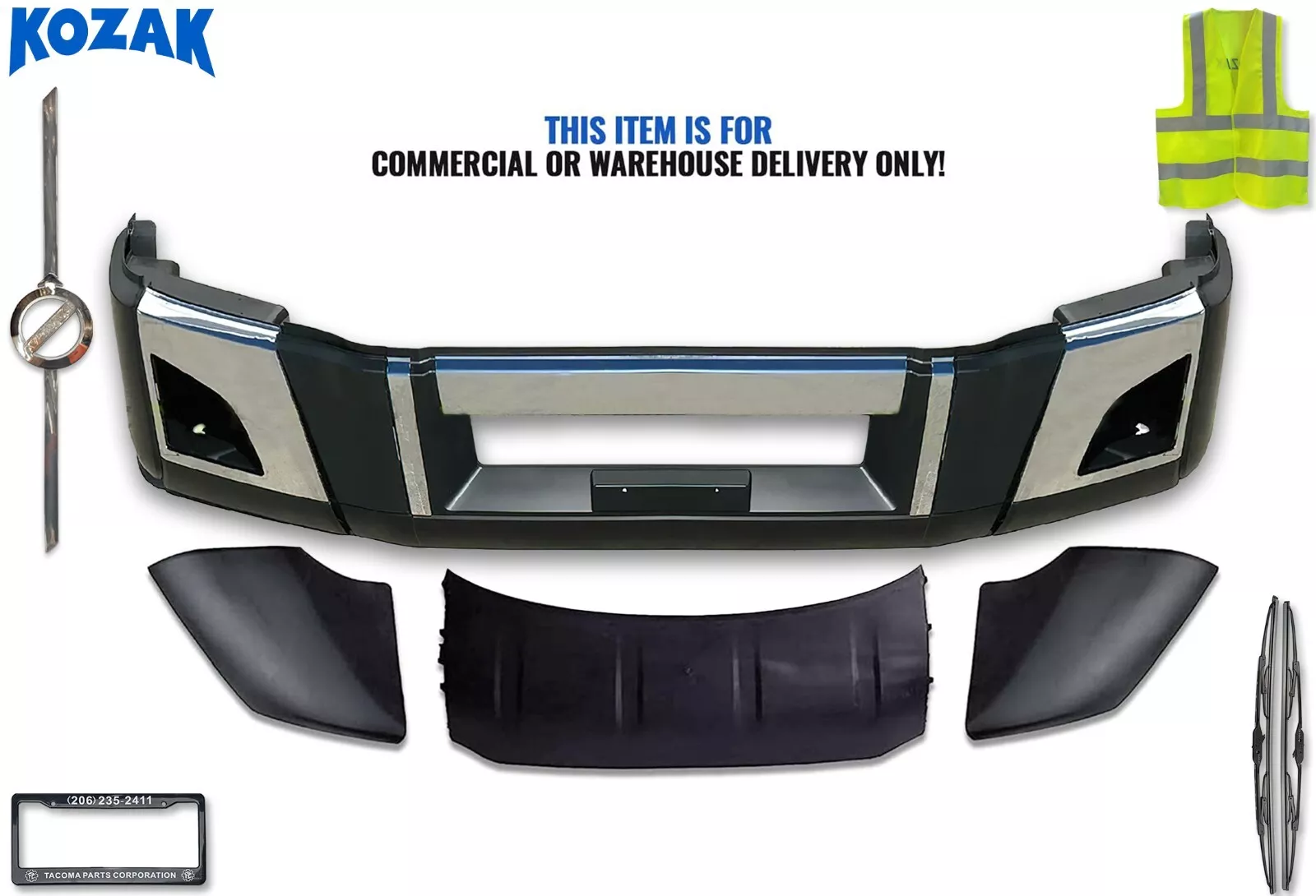 Bumper Set with Fog Light Holes and Chrome Trim, Bumper Air Flow ...