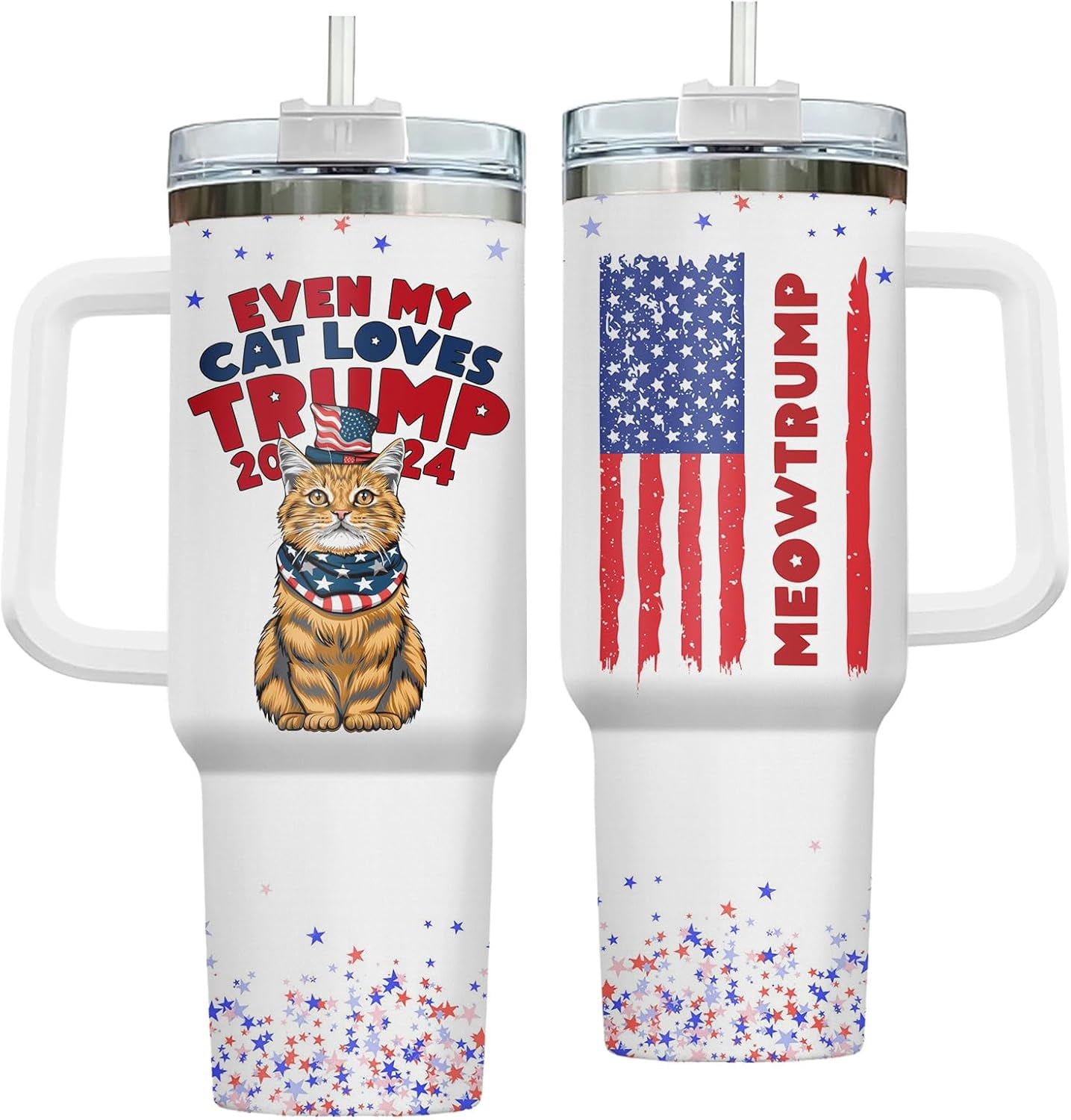 Bumpkit American Cat Tumbler Cup 40oz with Handle, Meowy Cat Design ...