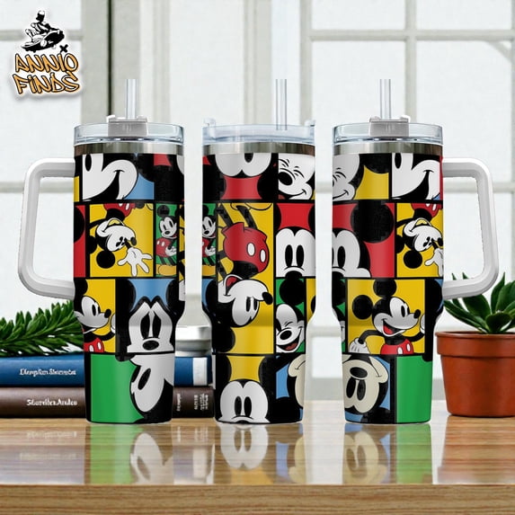 Bumpkit Retro Cartoon Mouse Tumbler, Color Block Travel Mug with Handle ...