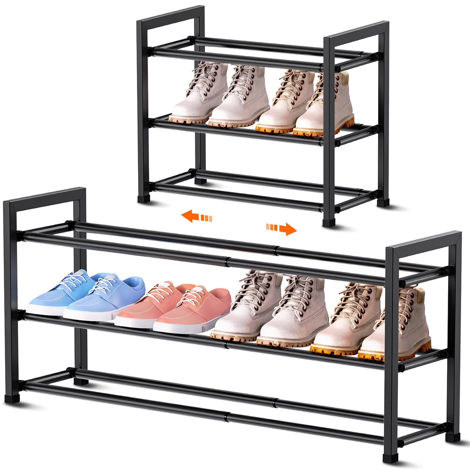 Bumusty 3-Tier Expandable Shoe Rack for Closet, 18“-33” Adjustable Shoe ...