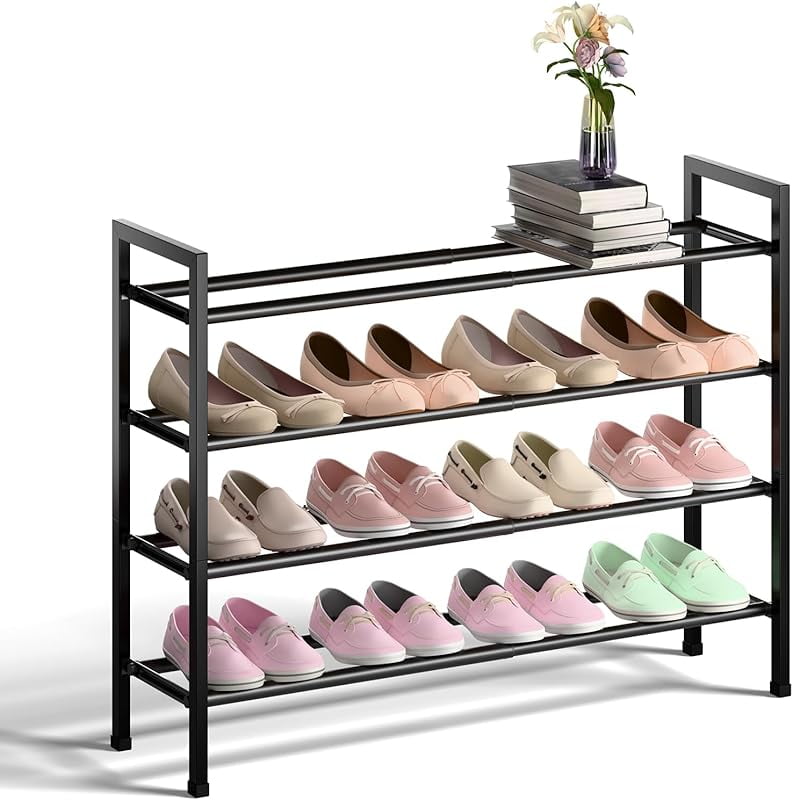 Bumusty 3-Tier Expandable Shoe Rack for Closet, 18“-33” Adjustable Shoe ...