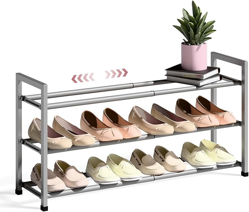 Bumusty 3-Tier Expandable Shoe Rack for Closet, 18“-33” Adjustable Shoe ...