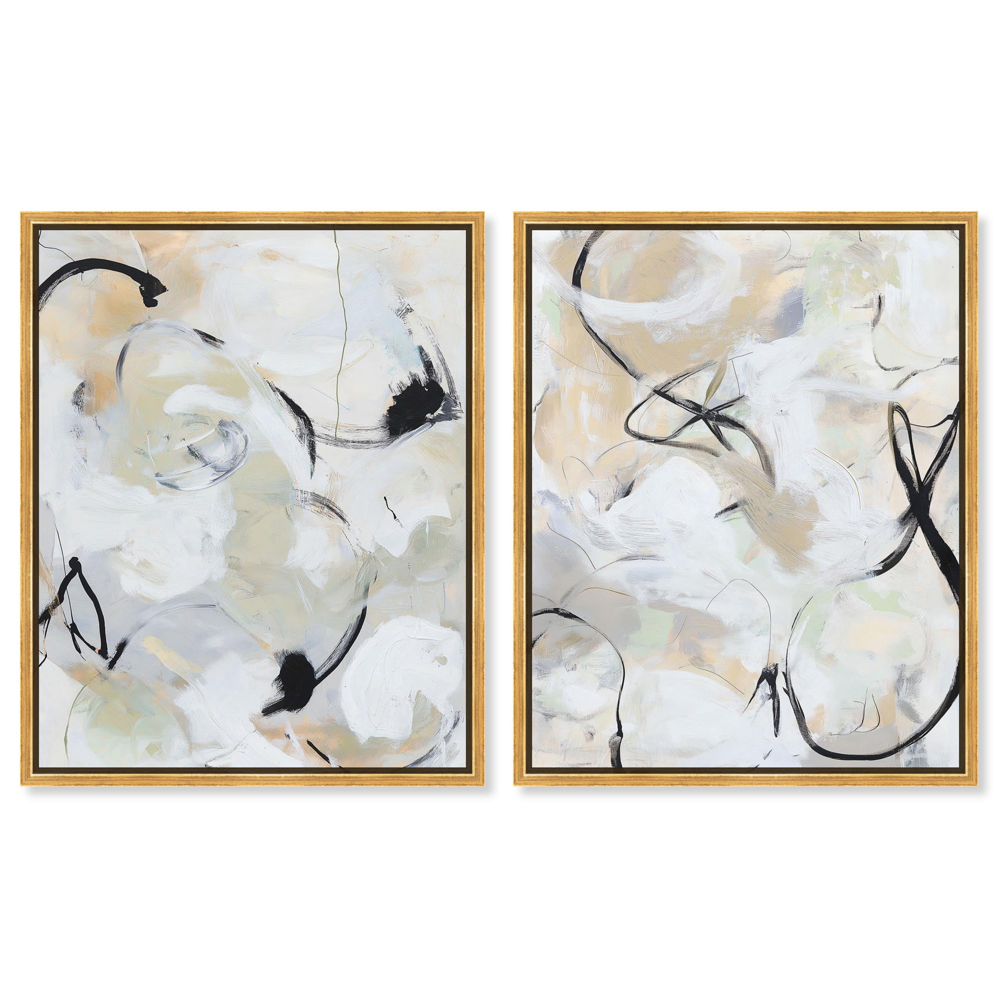 Bun Dos Set Canvas Set of 2 Elegant Modern Art by Art Remedy, Gold ...