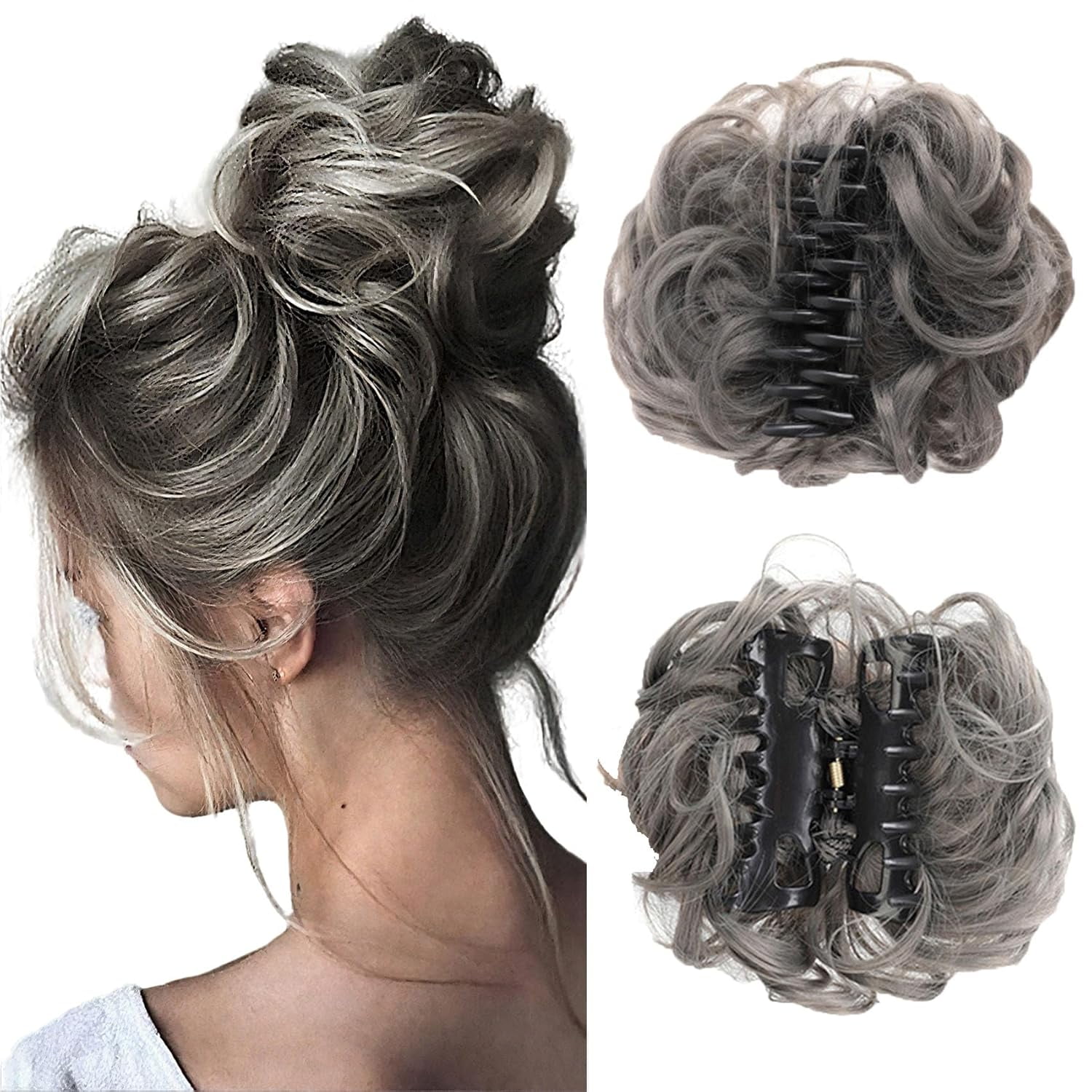Bun Extension Clips, Claw Clip Messy Bun Hair Piece for Women Girls ...