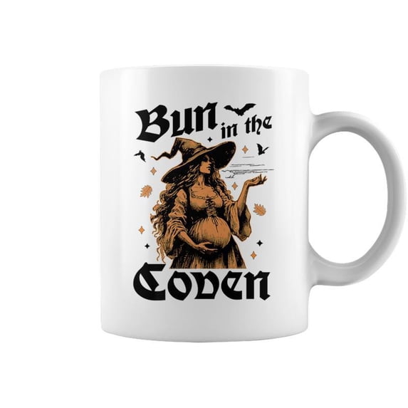 Bun In The Coven Witch Halloween Pregnancy Announcement Coffee Mugs ...