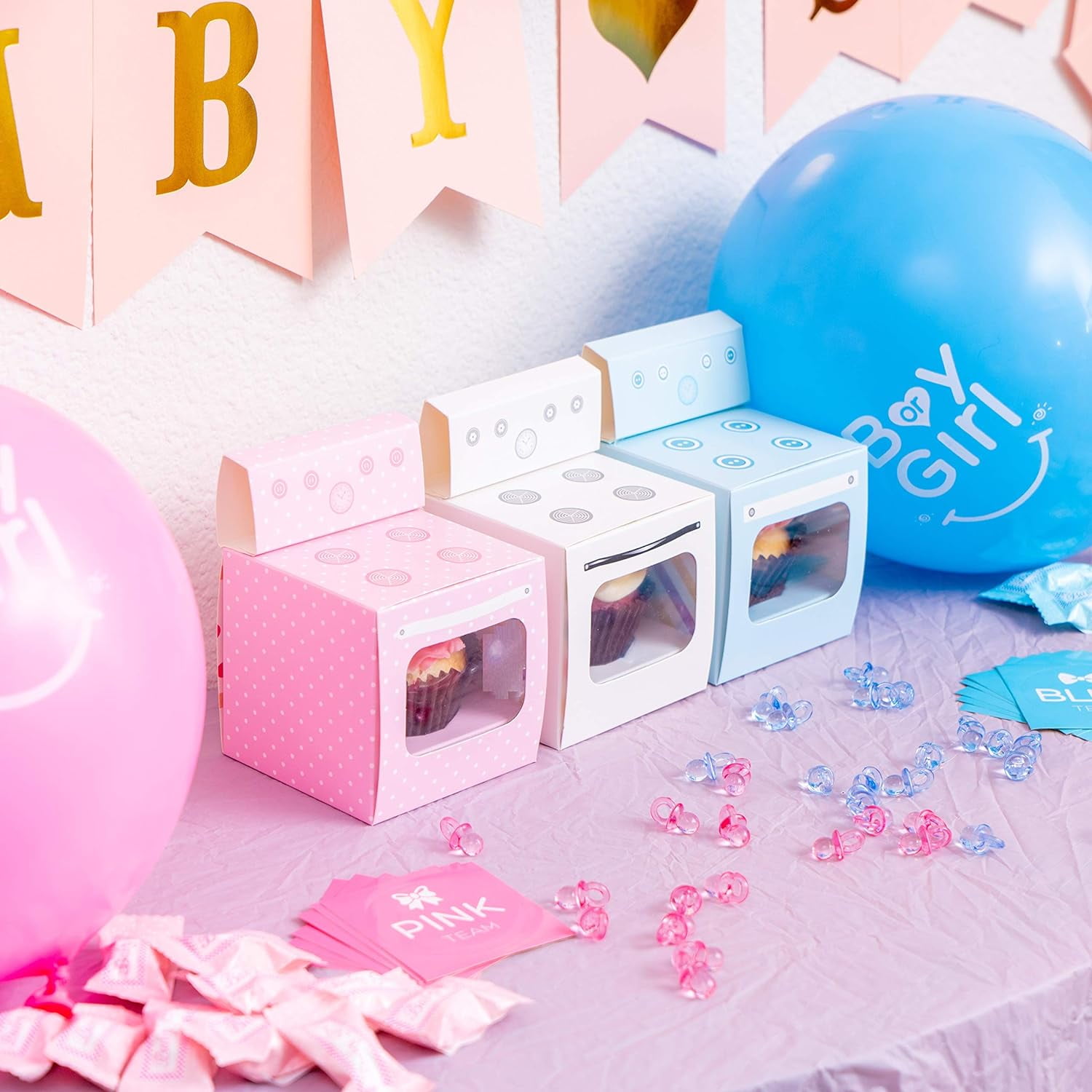 Bun in the Oven Cupcake Boxes for Baby Shower Favor, Boy Girl Gender ...