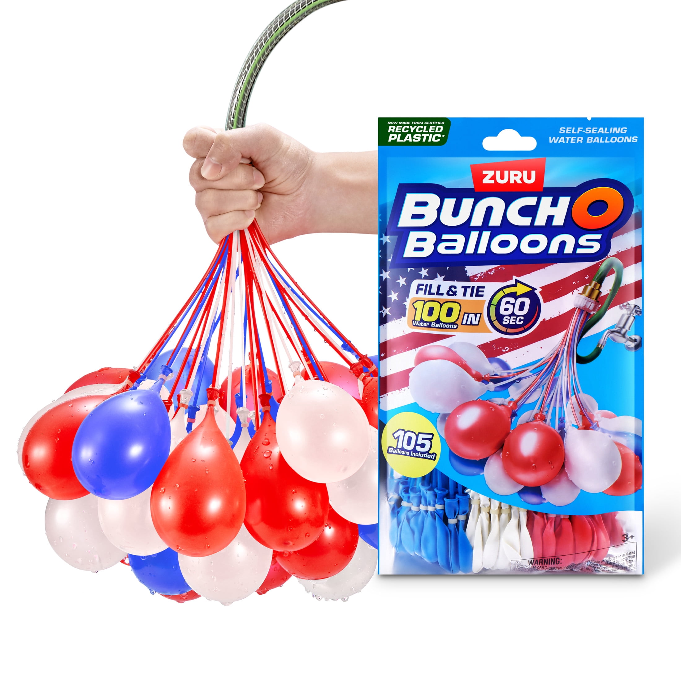 Bunch O Balloons Red, White & Blue 100+ Rapid-Filling Self-Sealing ...