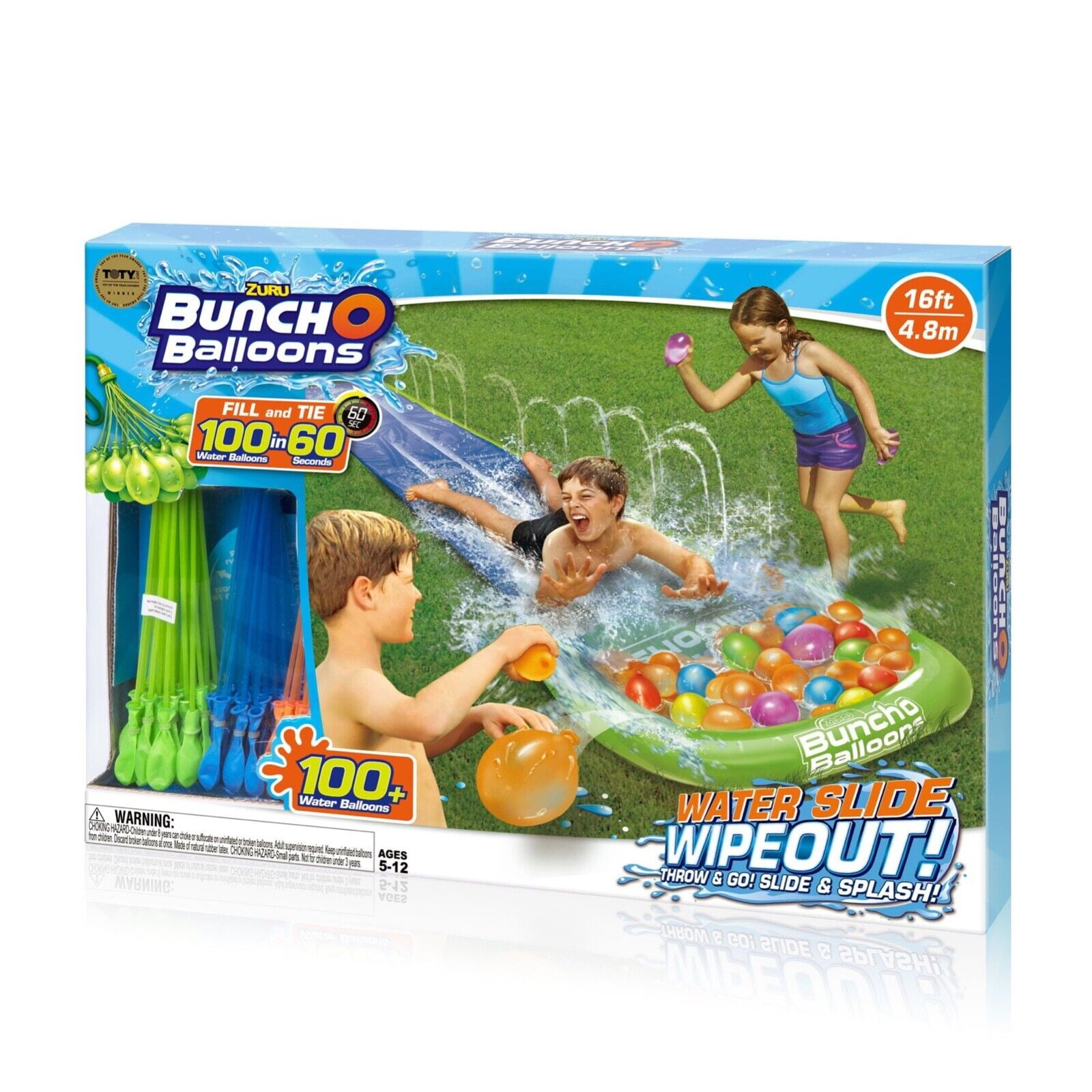 Bunch O' Balloons 16 Ft Splash Water Slide Wipeout + 100 Extra Balloons ...