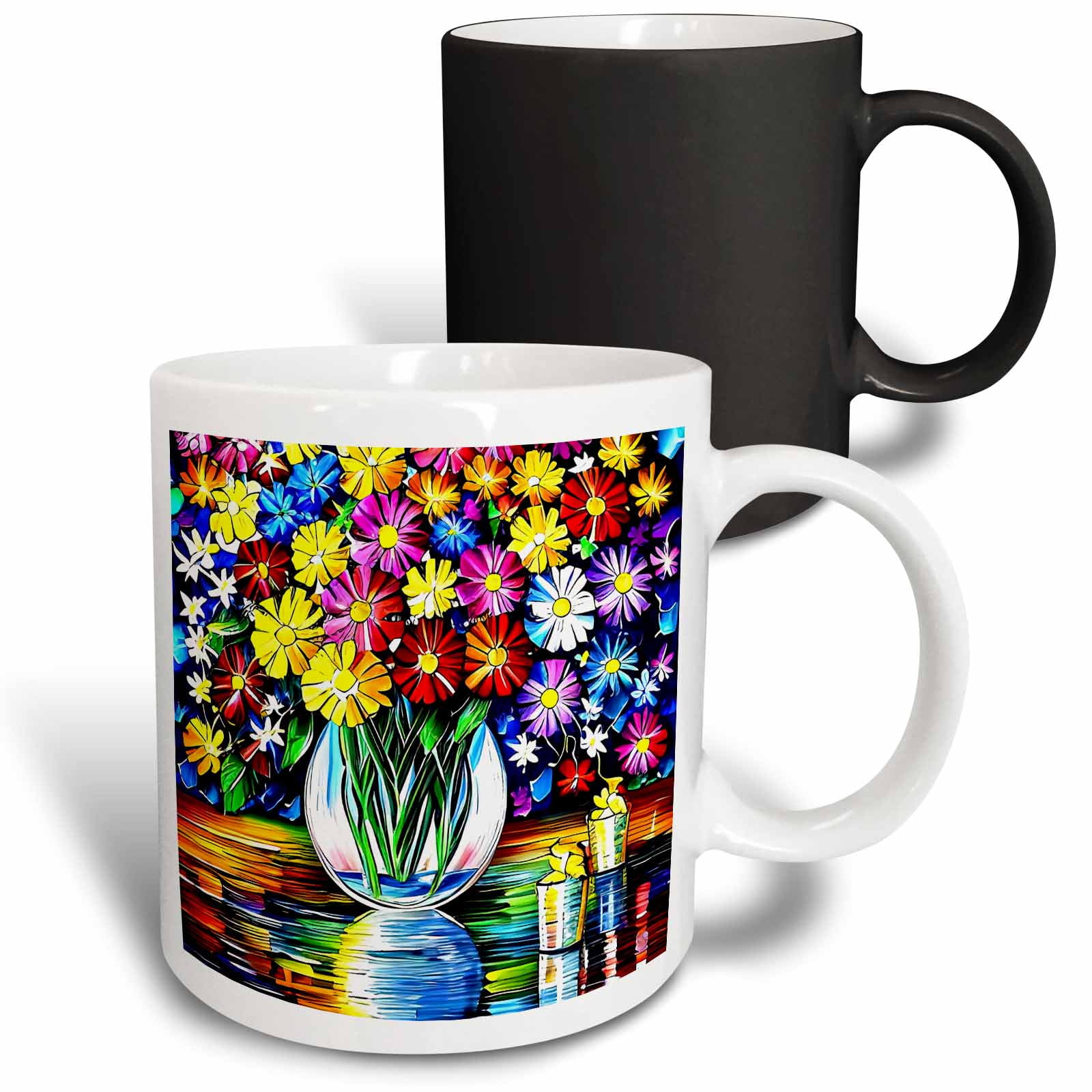 3drose, Bunch of Colorful Flowers in a Round Glass Bowl on the Table ...