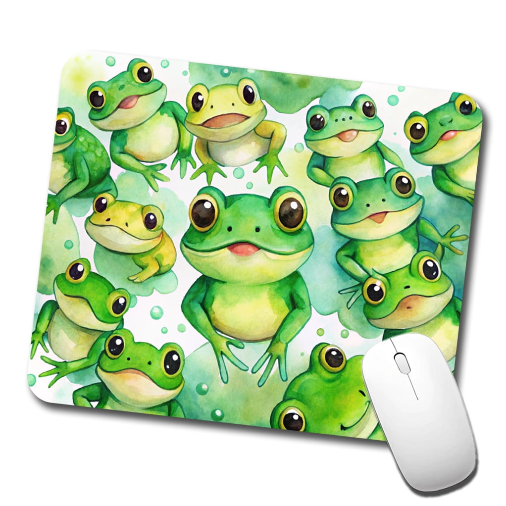 Bunch Of Cute Green Frogs Watercolor Mouse Pad Low Profile Gaming Mat ...