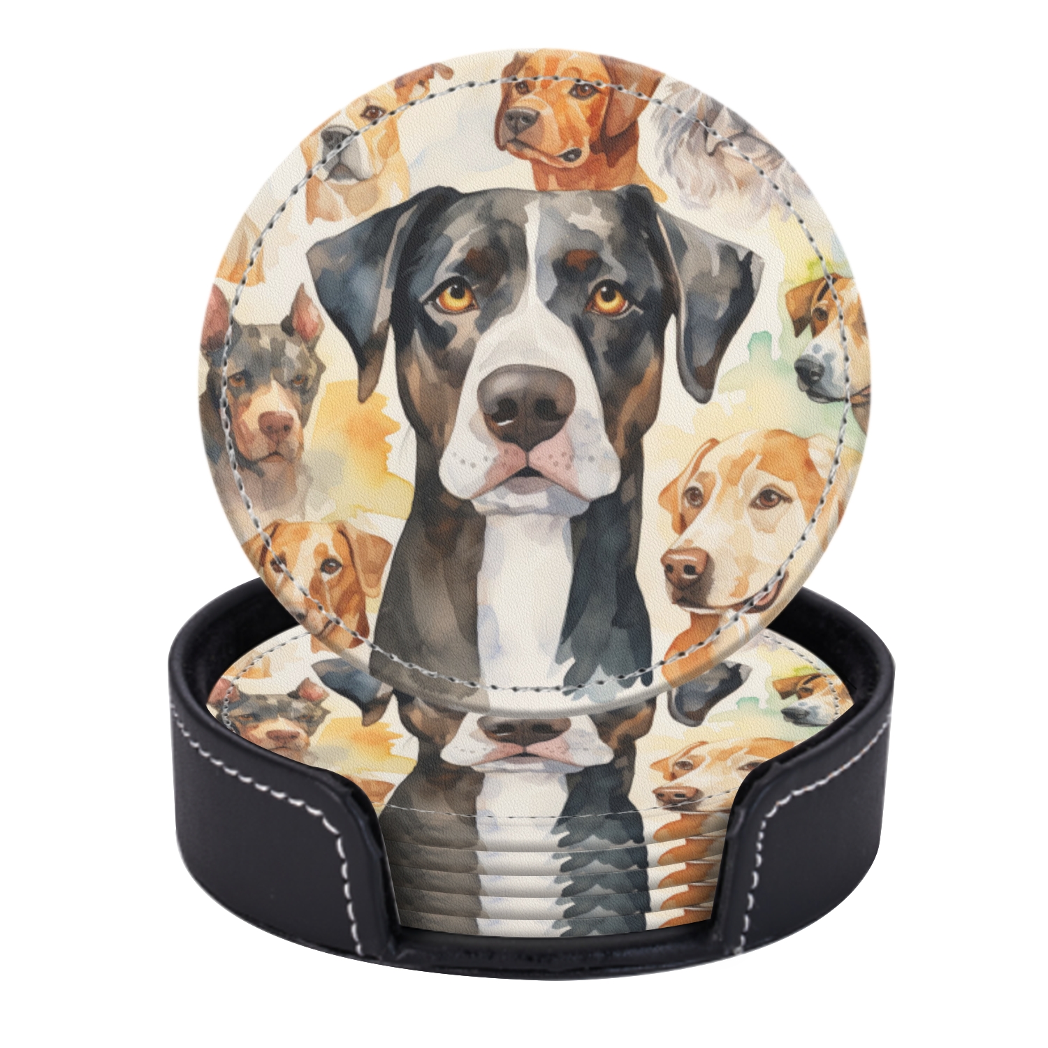 PU Leather Coasters for Drinks Bar Beer,Set of 6 with Holder,Round ...