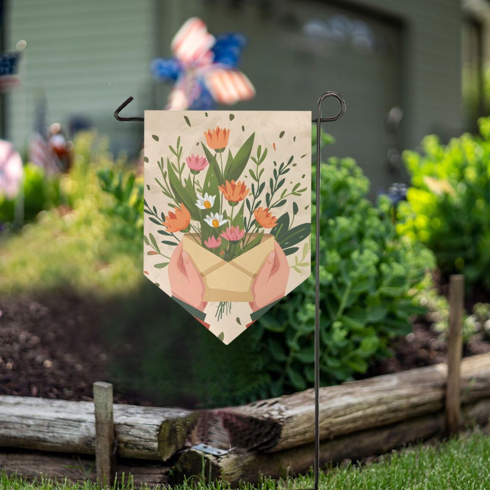 Bunch Of Flowers Hands Garden Flag 18" x 12.5" Double Sided Yard Lawn ...
