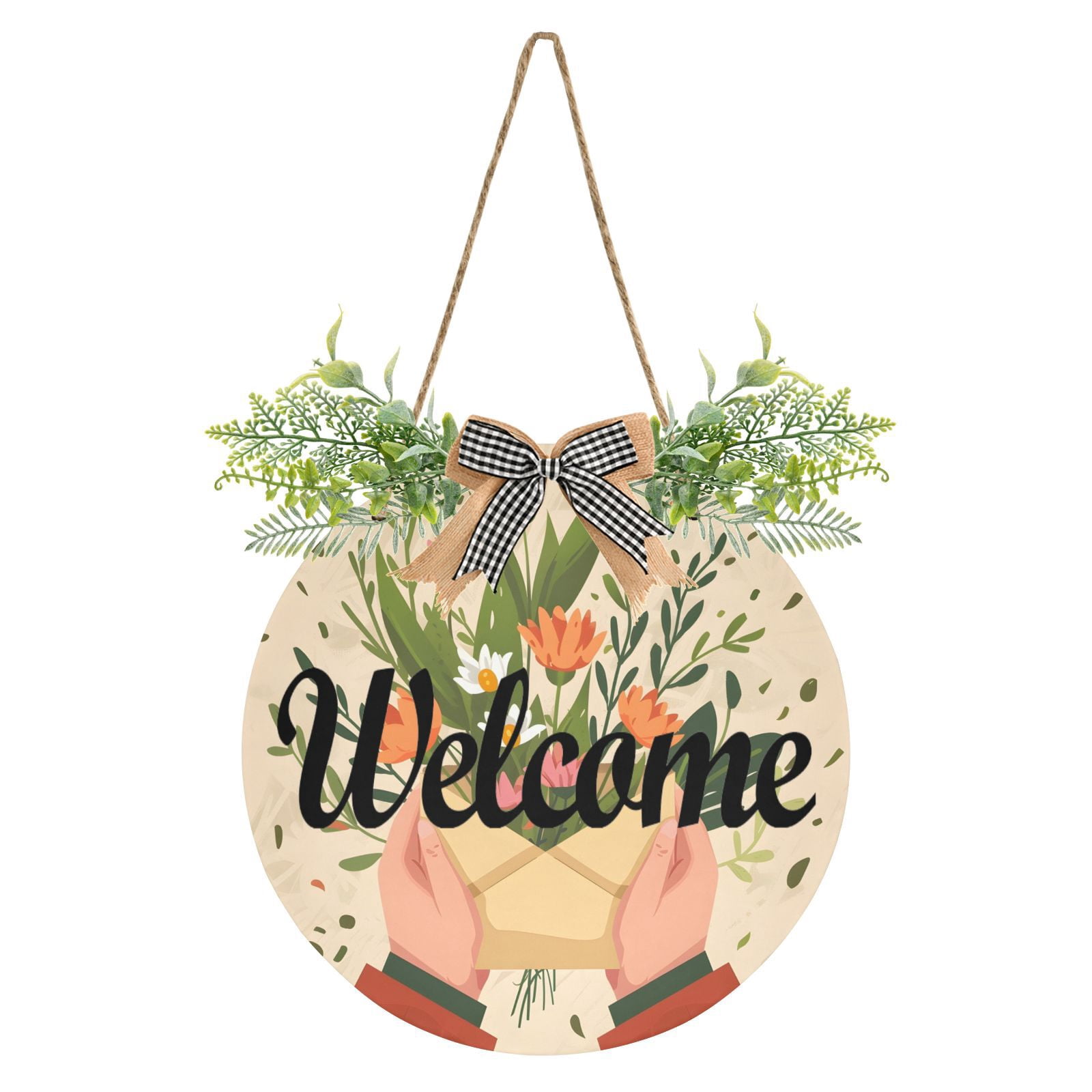 Bunch Of Flowers Hands Welcome Sign for Front Door Wreath Door Sign for ...