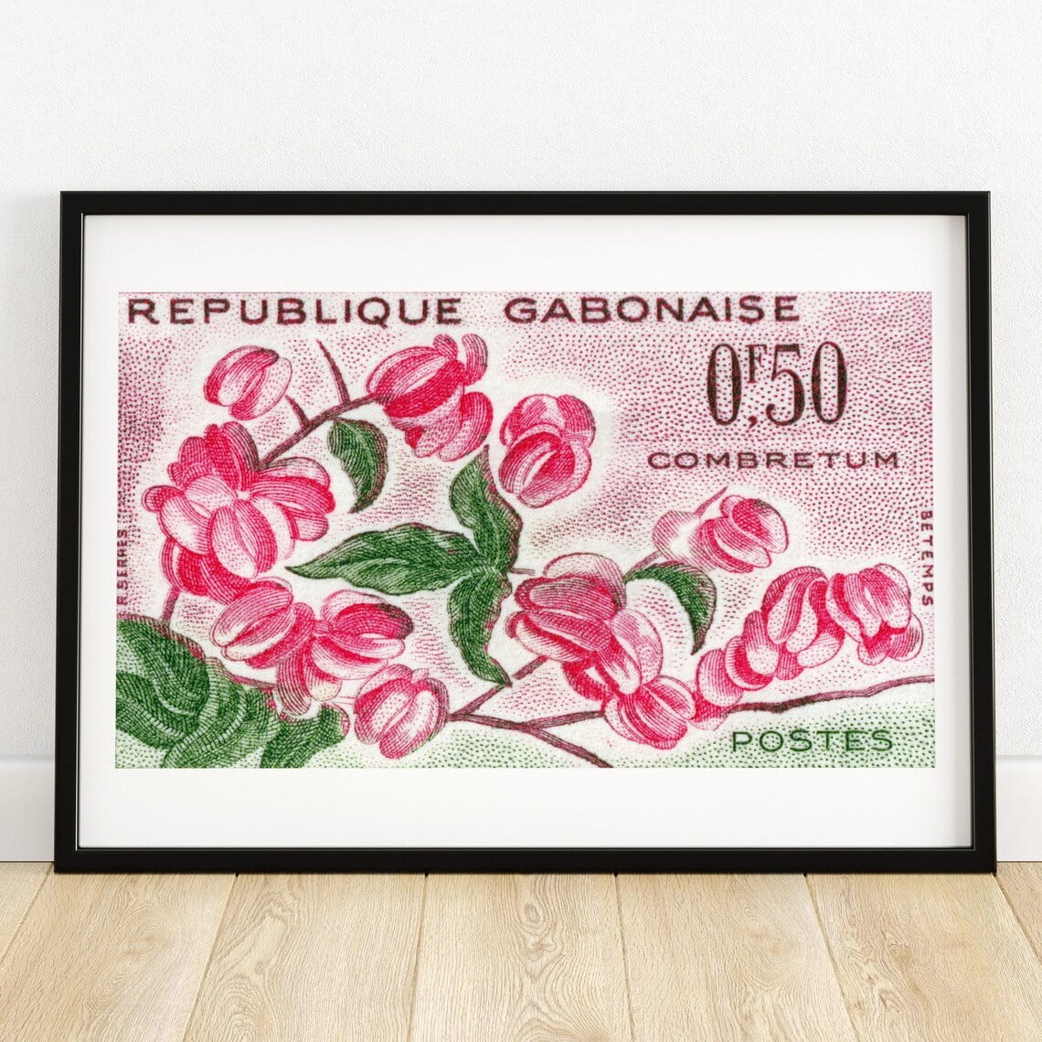 Bunch Of Pink Flowers - Vintage African Art - Postage Stamp Print ...