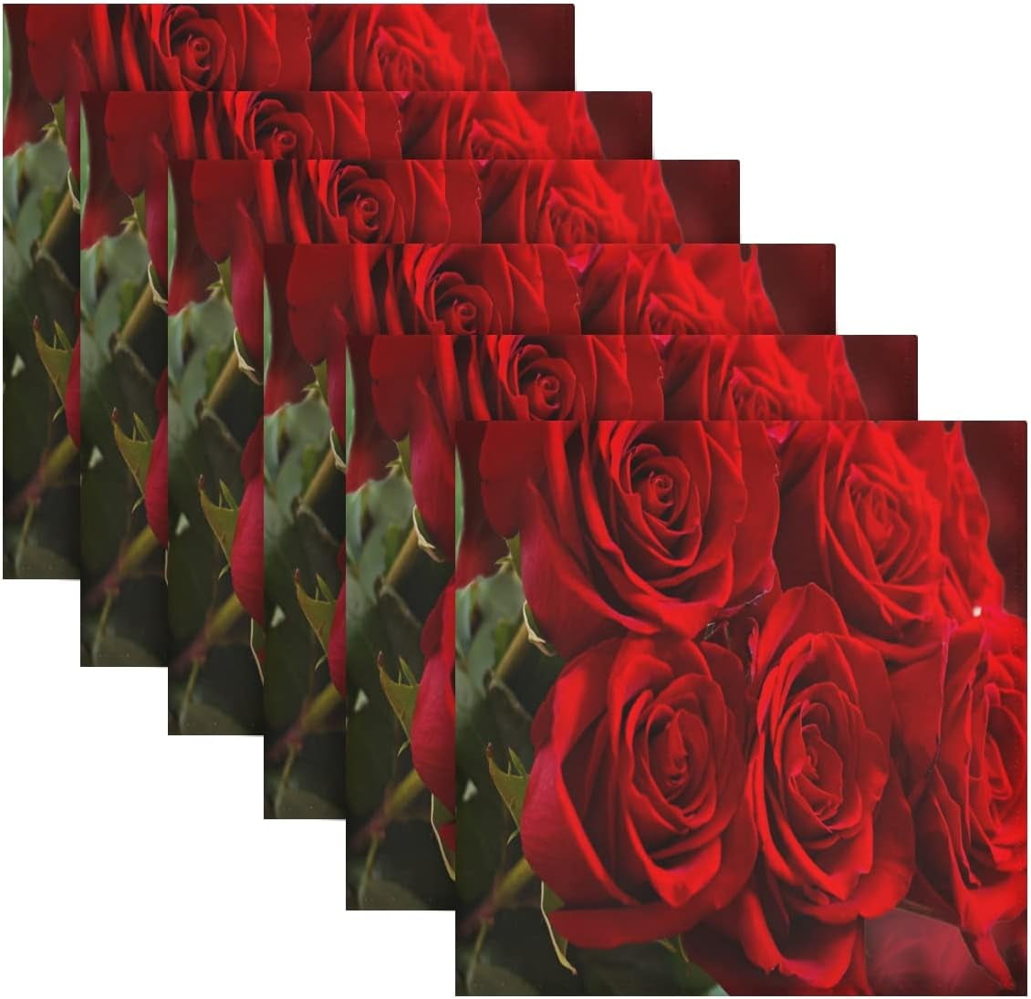 Bunch of Red Rose Love Cloth Napkins Washable Reusable Polyester Dinner ...
