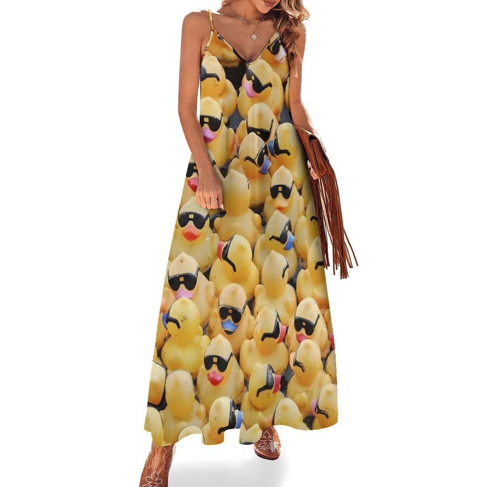 Bunch of Rubber Ducks Dress Yellow Animal Cute Maxi Dress Street Style ...