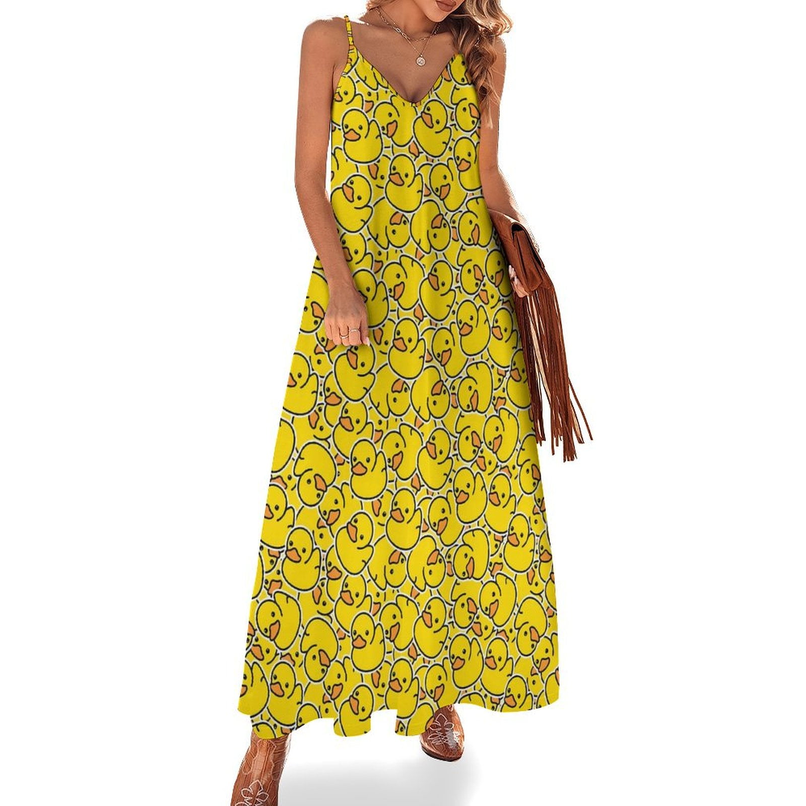 Bunch of Rubber Ducks Dress Yellow Animal Cute Maxi Dress Street Style ...