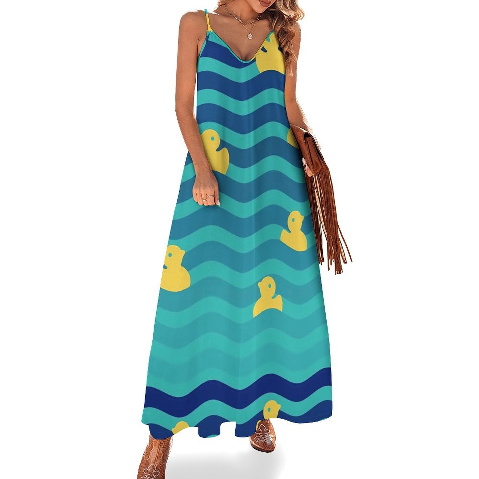 Bunch of Rubber Ducks Dress Yellow Animal Cute Maxi Dress Street Style ...