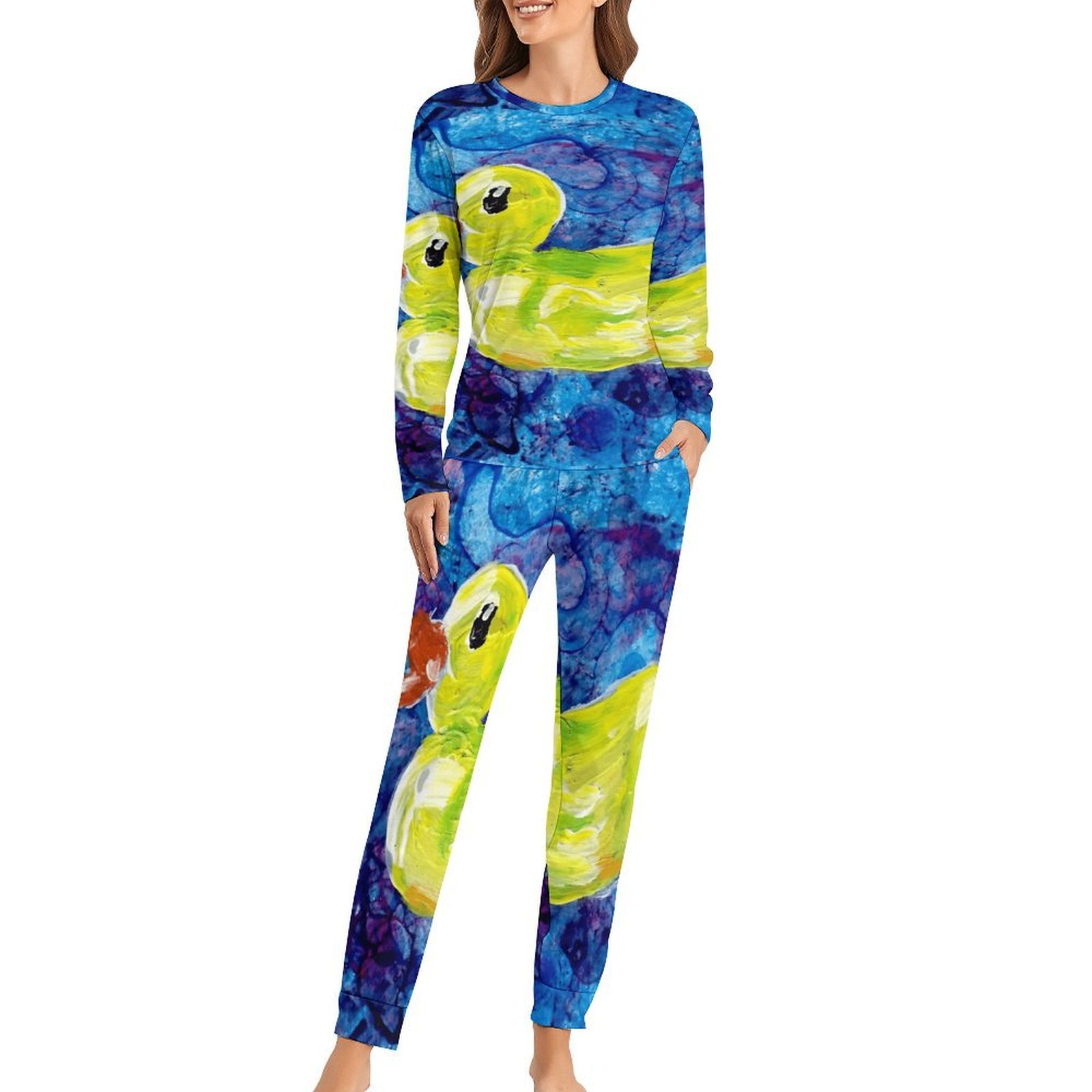 Bunch of Rubber Ducks Printed Pajama Set for Couples, Women, Men, Long ...