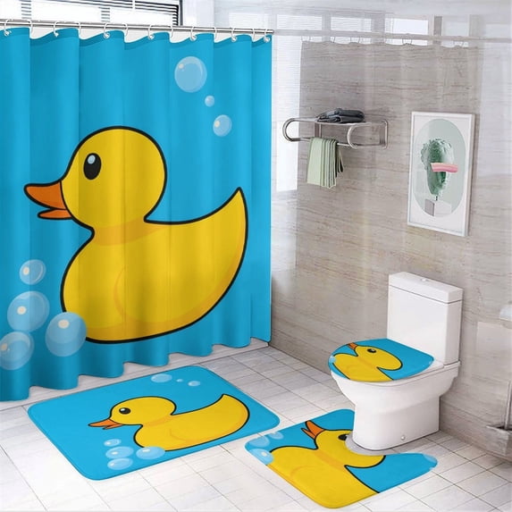 Bunch of Rubber Ducks Shower Curtain Bathroom Sets Toilet Lid Rug, Rugs ...