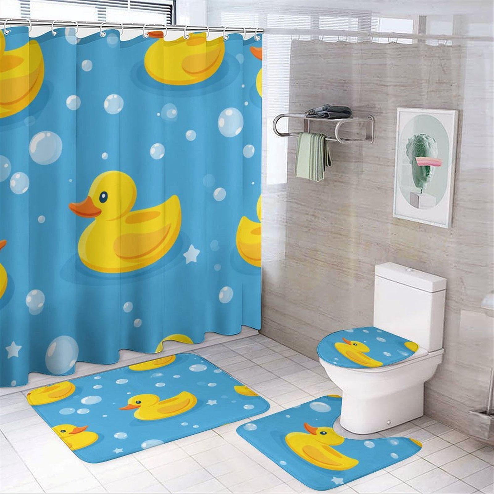 Bunch of Rubber Ducks Shower Curtain Waterproof Bathroom Curtain Set ...