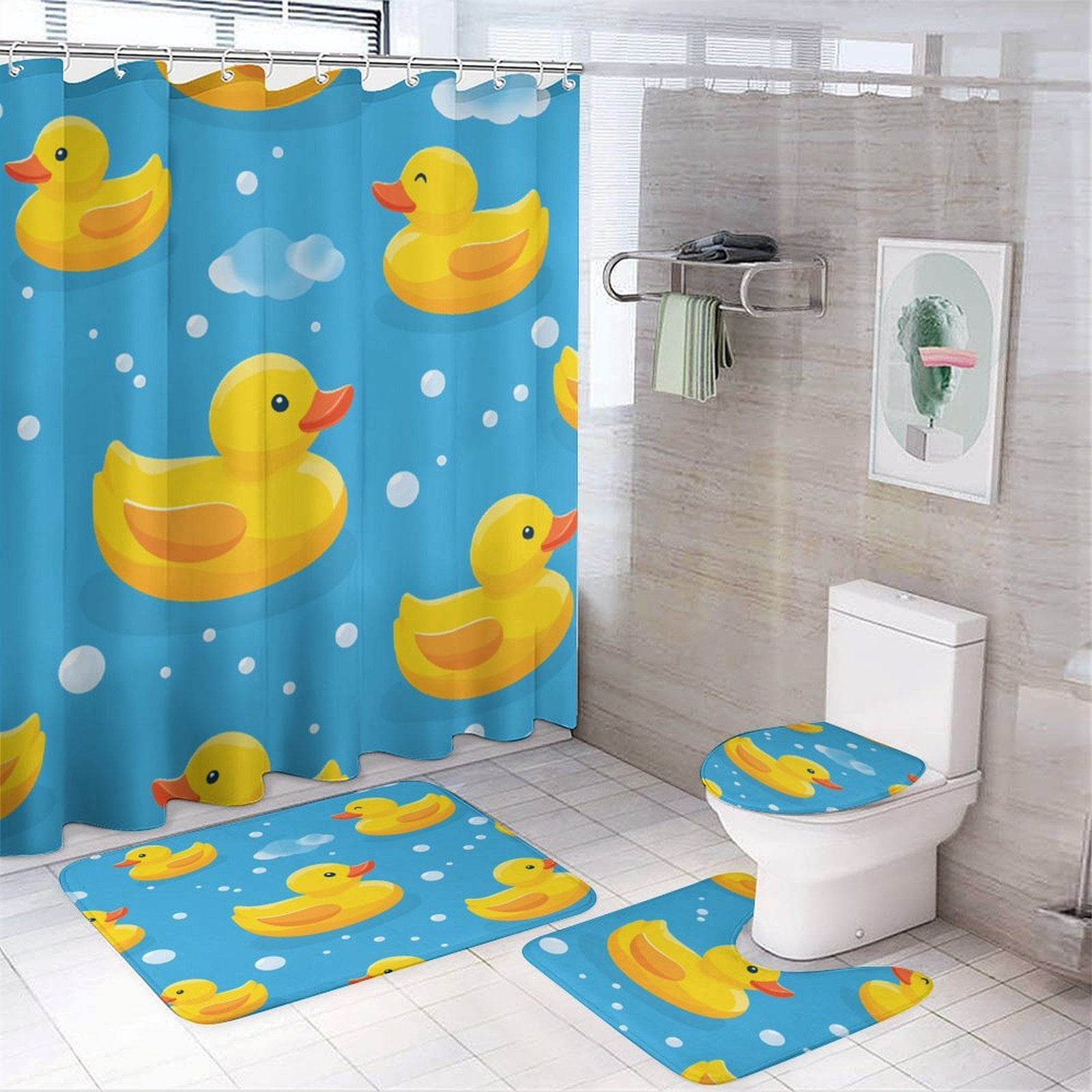 Bunch of Rubber Ducks Shower Curtain Waterproof Bathroom Curtain Set ...