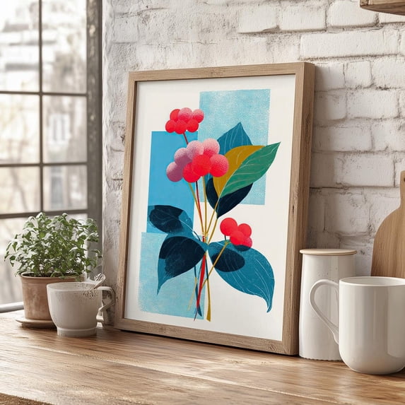 Bunchberry Flower Mid Century Wall Art, Retro Geometric Botanical Decor ...