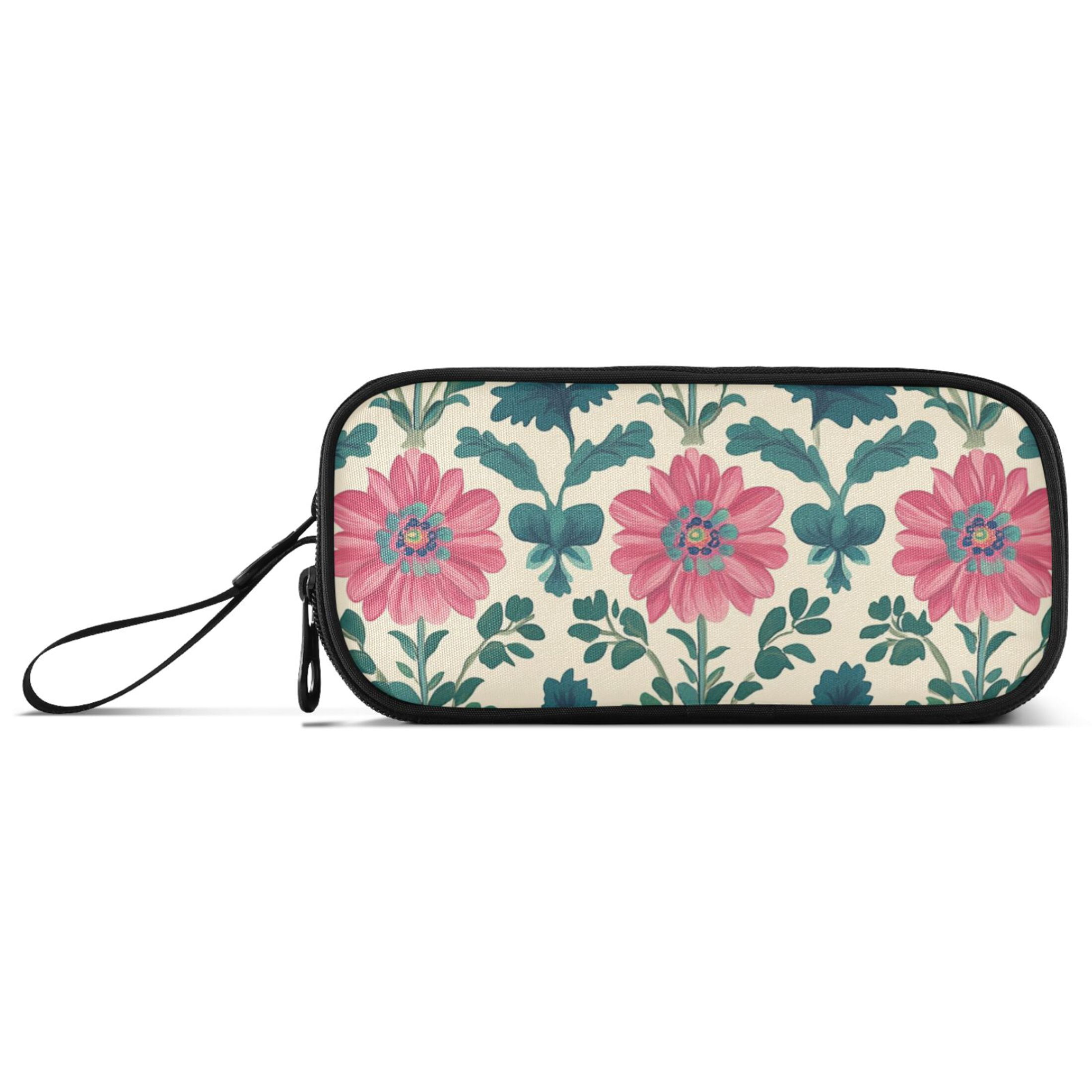 Bunches Of Pinkish Flowers Turquoise Leaves Pencil Case Stationary ...
