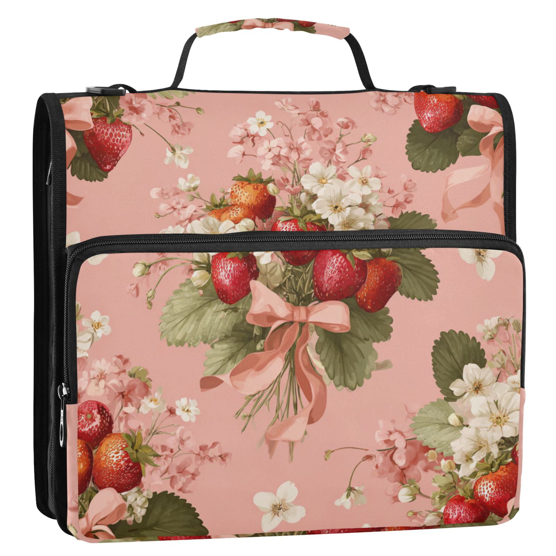 Bunches Of Strawberries Flowers with Bows Binder Bag with Shoulder ...