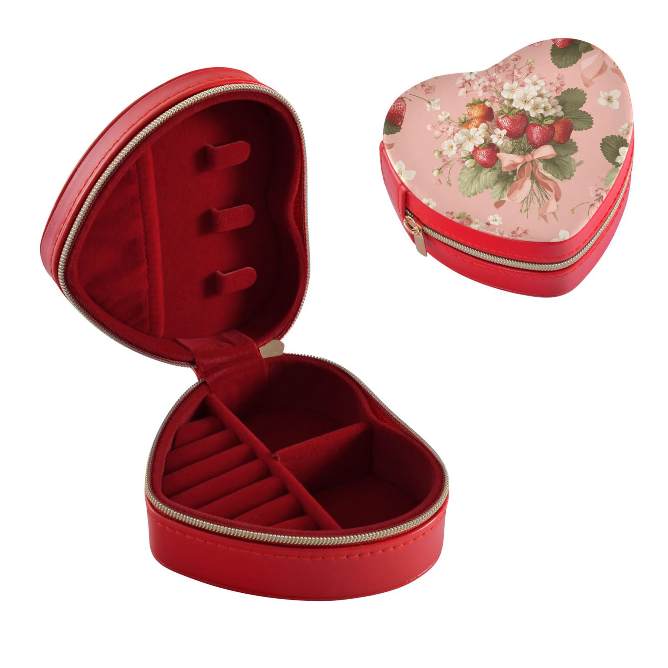 Bunches Of Strawberries Flowers with Bows PU Leather Heart-shaped ...
