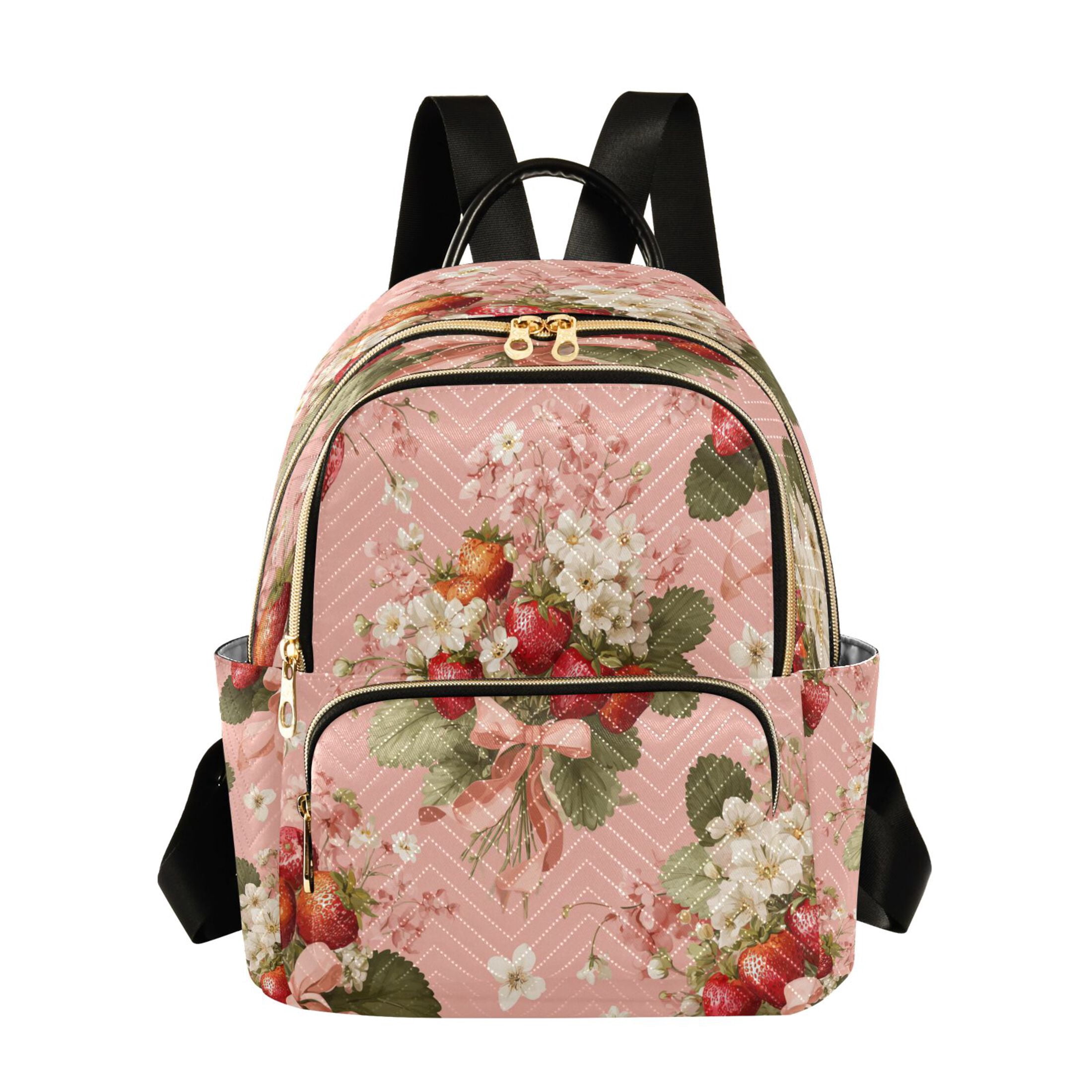 Bunches Of Strawberries Flowers with Bows Quilted Backpack Fashion ...